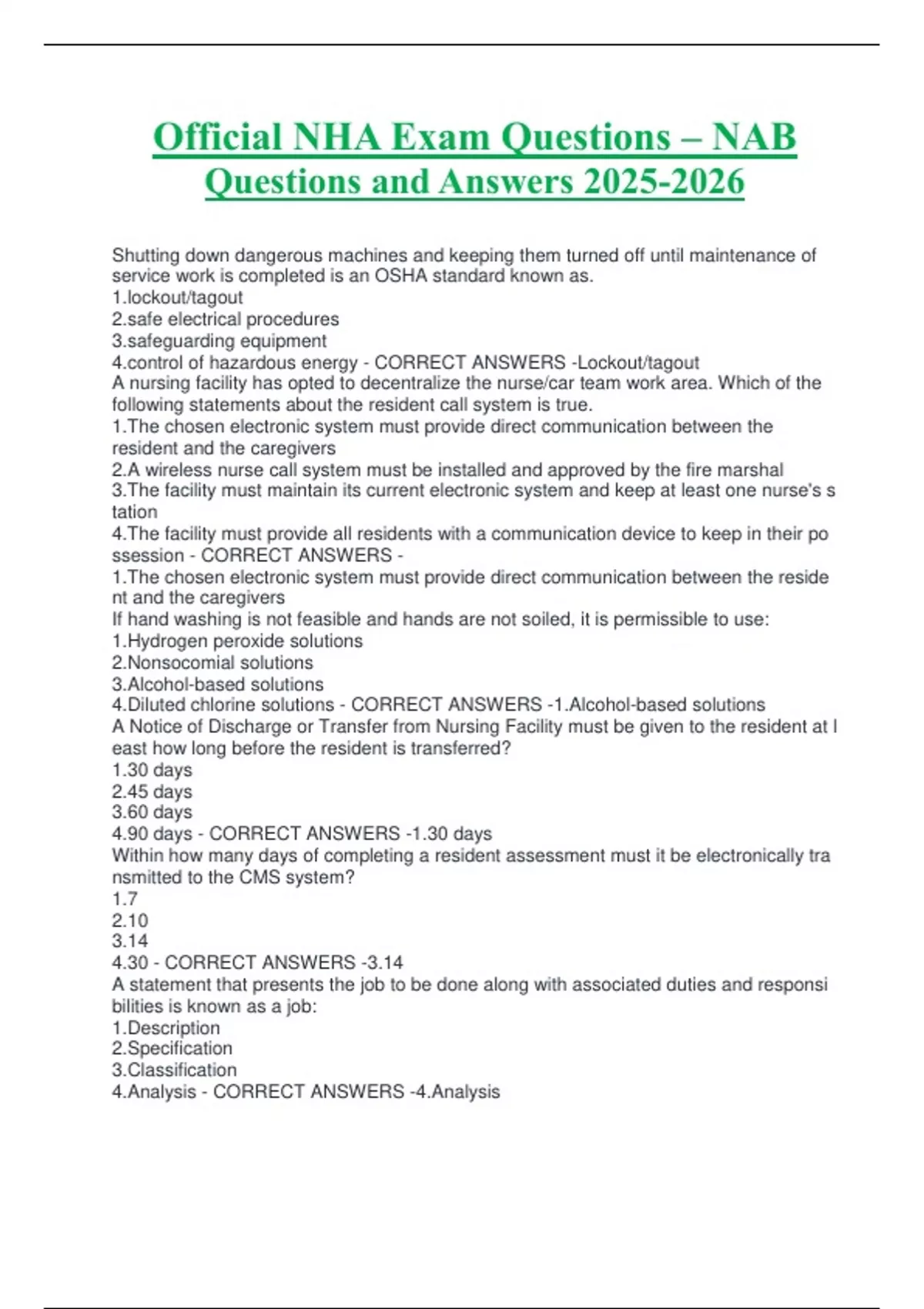 Official NHA Exam Questions – NAB Questions and Answers - Official NHA ...