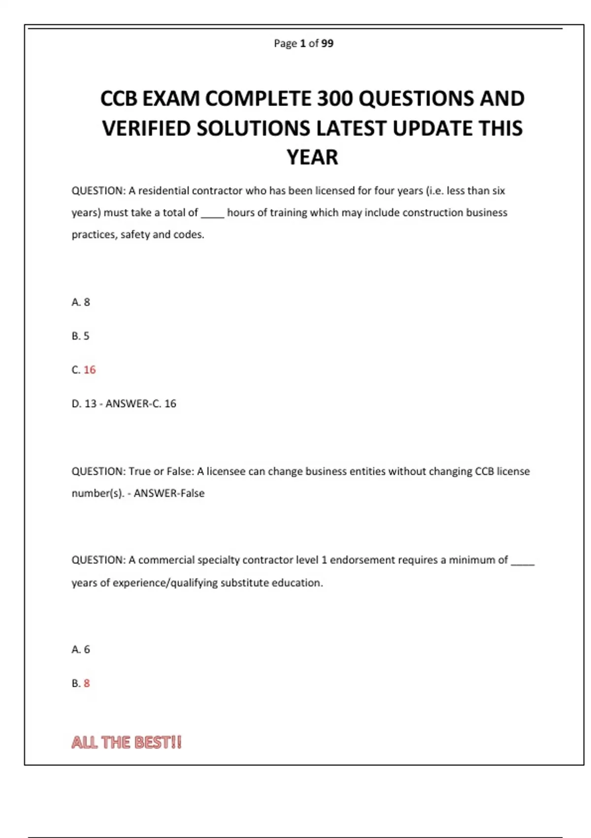 CCB EXAM COMPLETE 300 QUESTIONS AND VERIFIED SOLUTIONS LATEST UPDATE ...