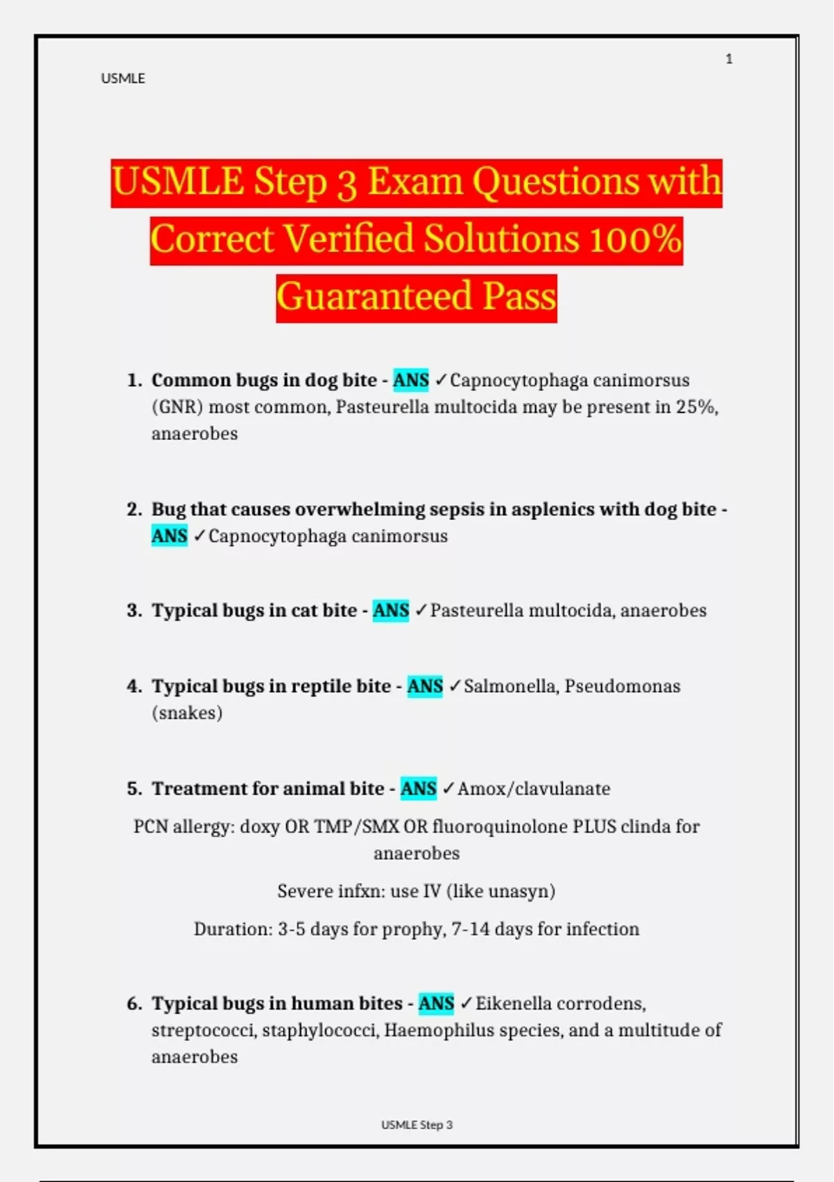 USMLE Step 3 Exam Questions with Correct Verified Solutions 100% ...