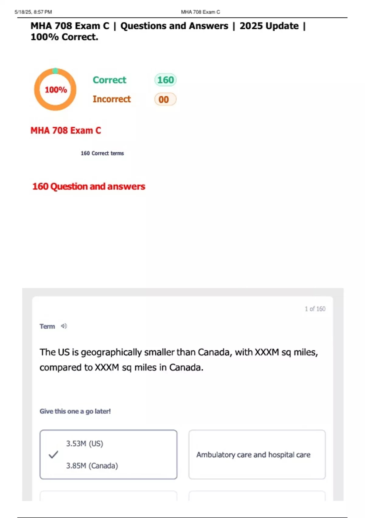 MHA 708 Exam C | Questions and Answers | 2025 Update | 100% Correct ...