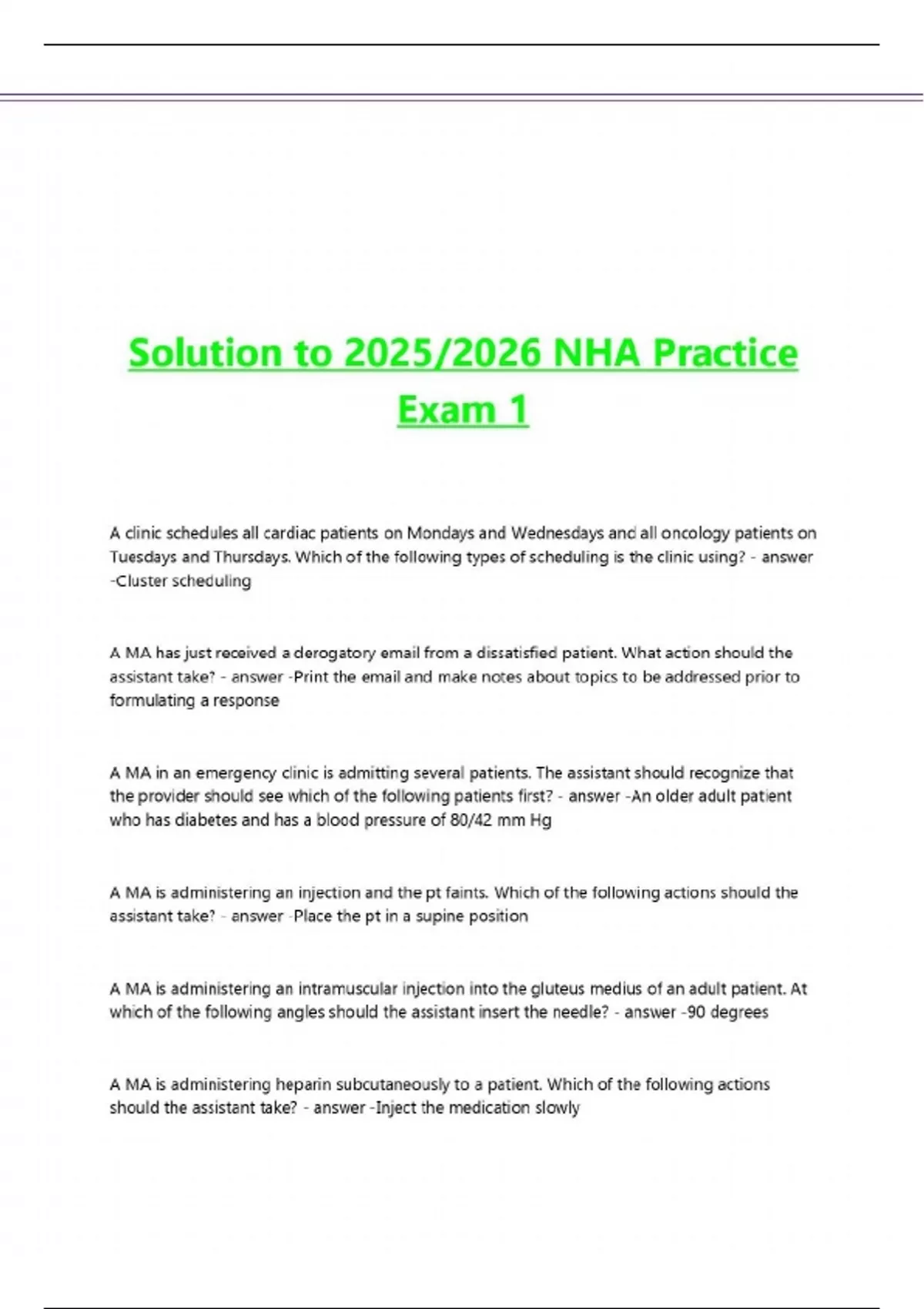 Solution to NHA Practice Exam 1 - NHA - Stuvia NL