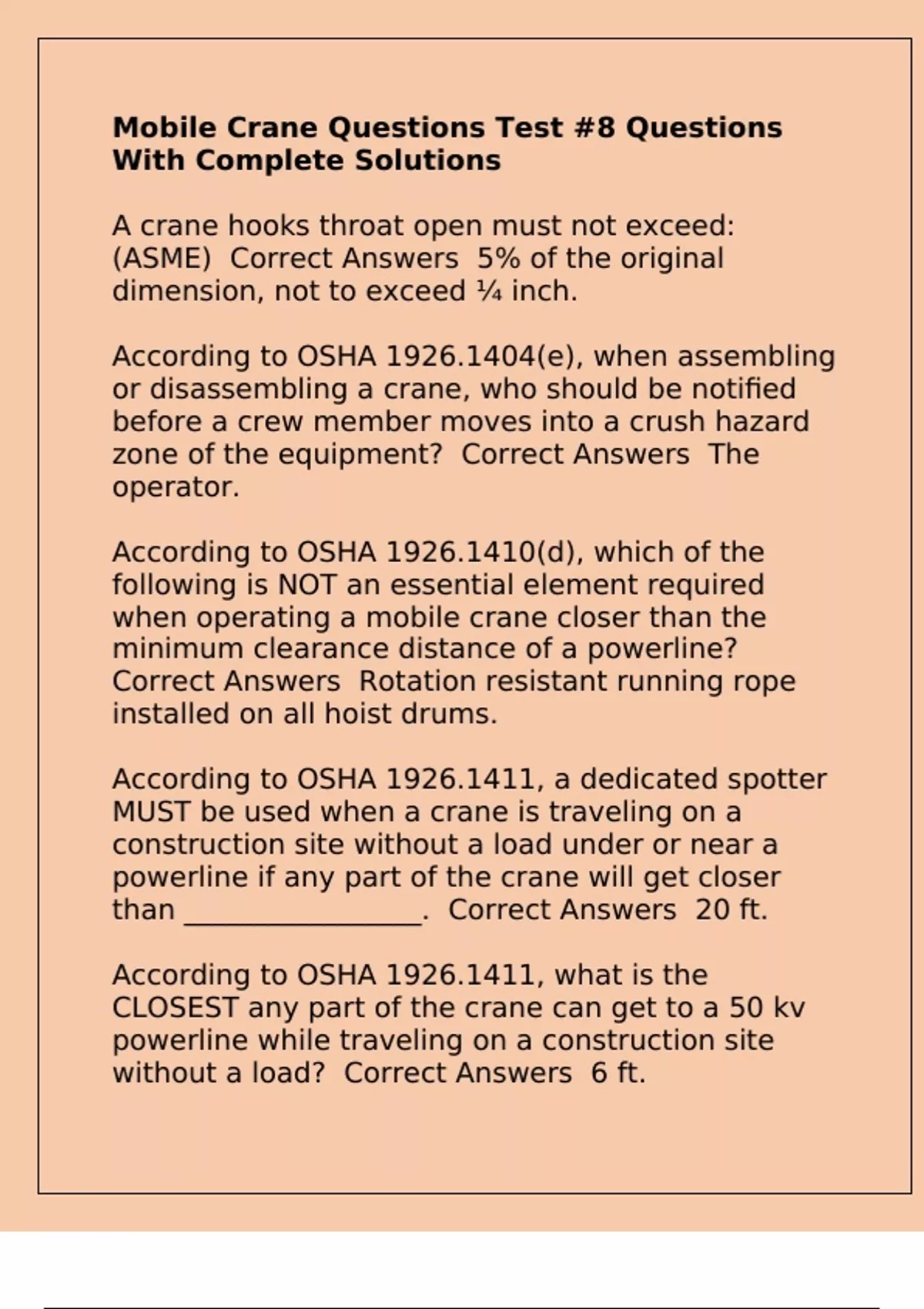 Mobile Crane Questions Test #8 Questions With Complete Solutions ...