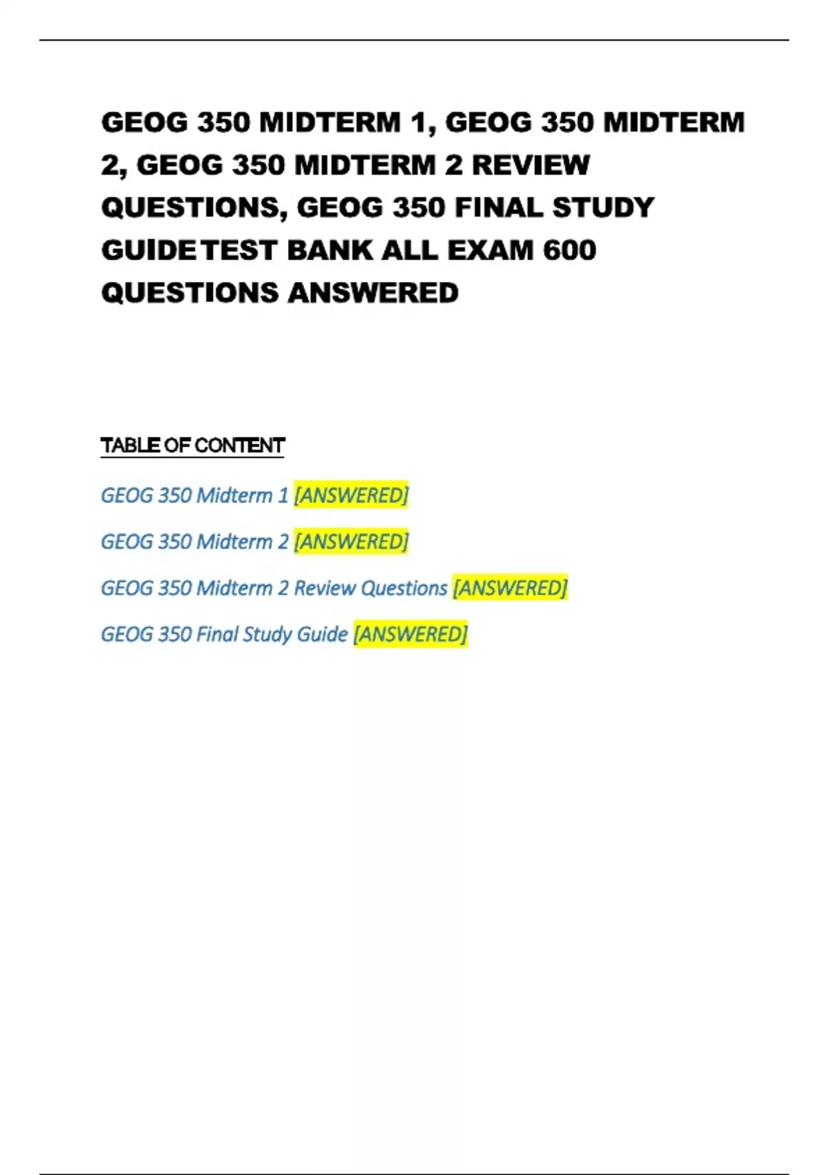 GEOG 350 MIDTERM 1, GEOG 350 MIDTERM 2, GEOG 350 MIDTERM 2 REVIEW QUESTIONS, GEOG 350 FINAL ...