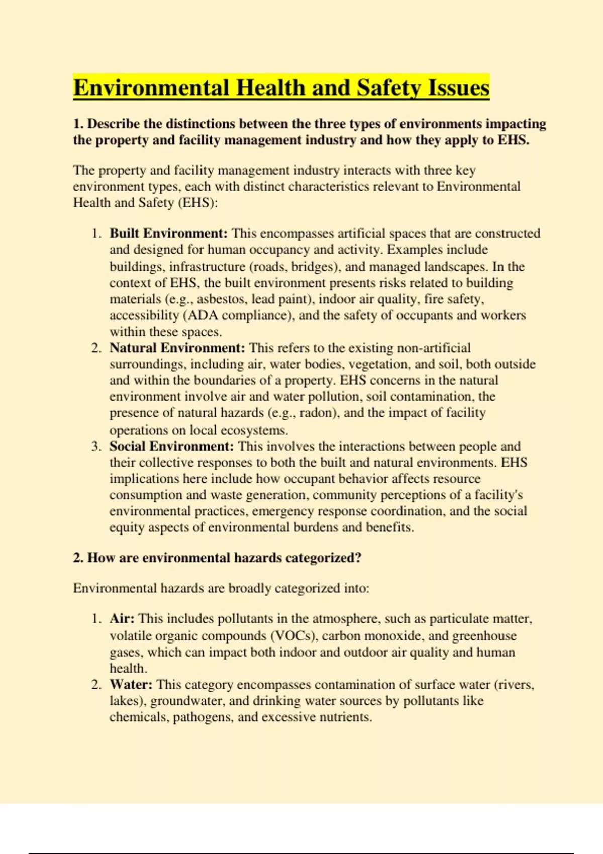 Environmental Health and Safety Issues – University-Level Q&A Guide ...