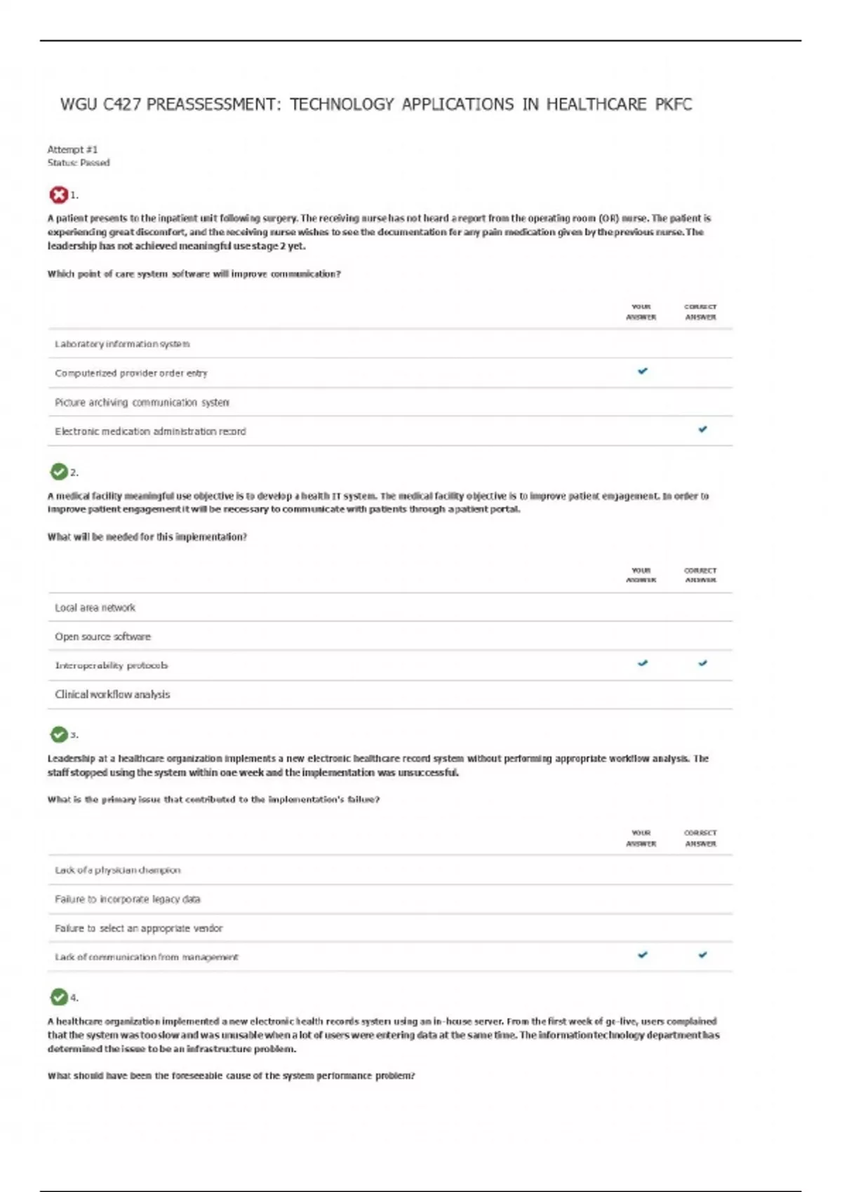 WGU C427 PREASSESSMENT: TECHNOLOGY APPLICATIONS IN HEALTHCARE PKFC ...