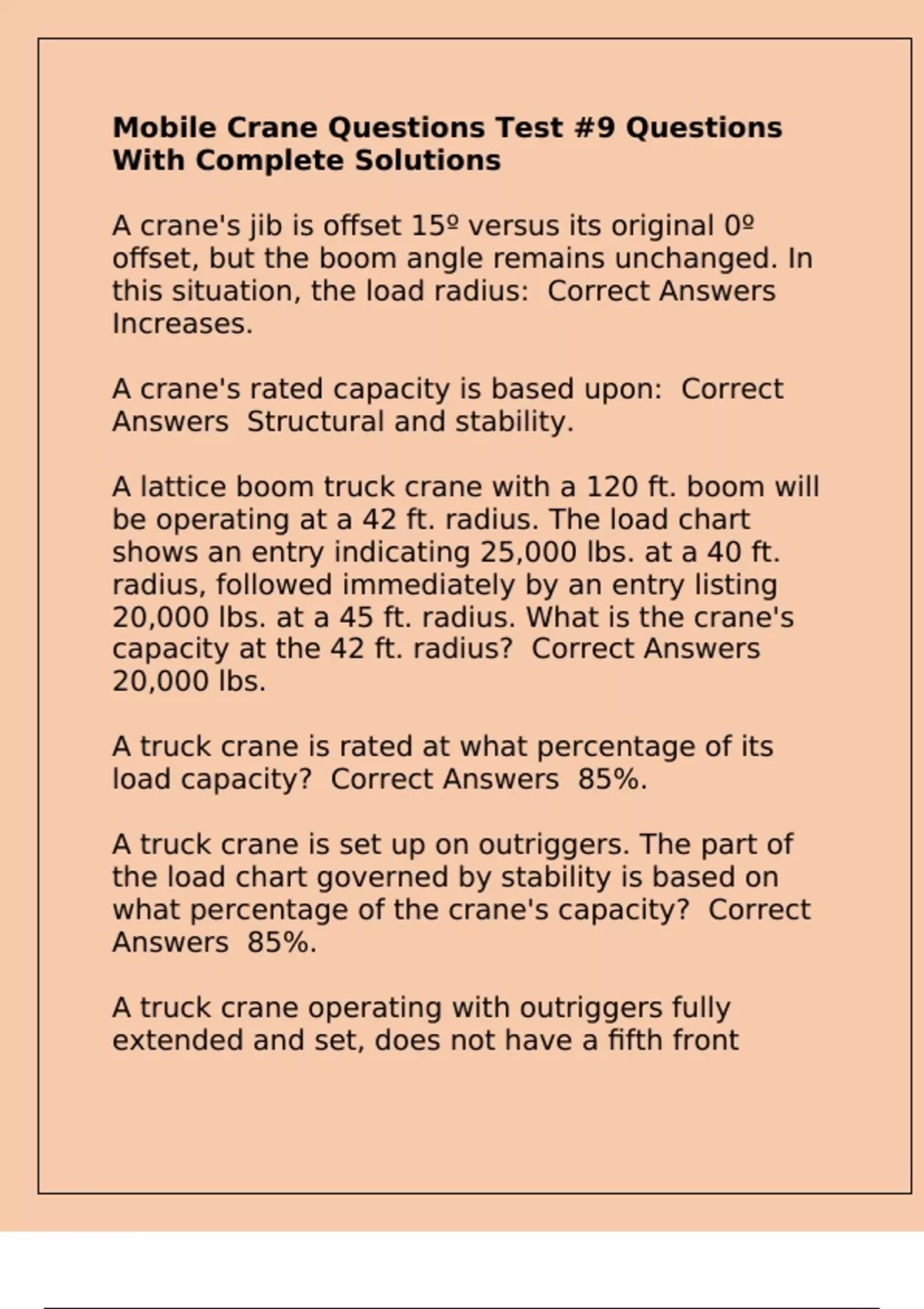 Mobile Crane Questions Test #9 Questions With Complete Solutions ...