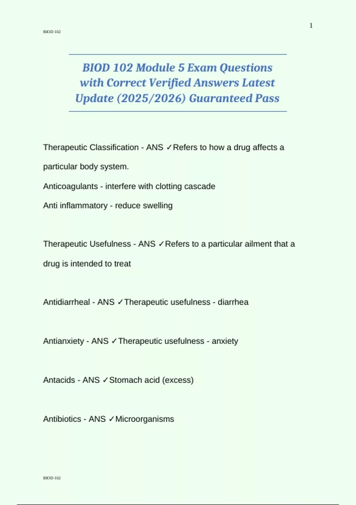 BIOD 102 Module 5 Exam Questions with Correct Verified Answers Latest ...