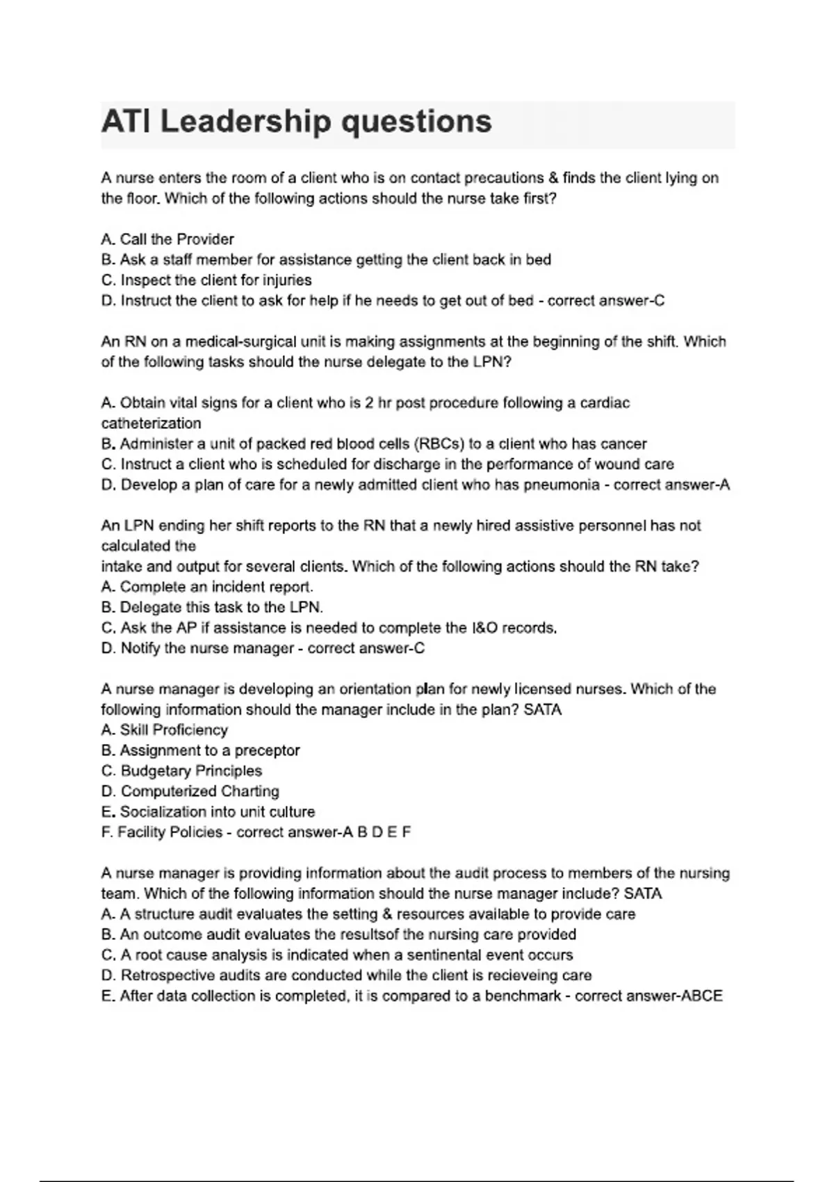 ATI Leadership questions (Latest 2025 / 2026): Questions and Verified ...