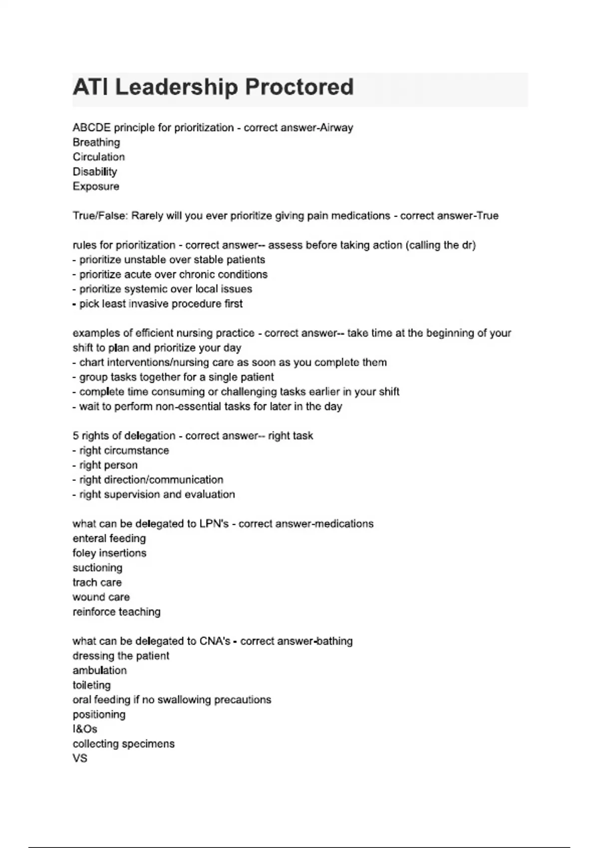 ATI Leadership Proctored (Latest 2025 / 2026): Questions and Verified ...