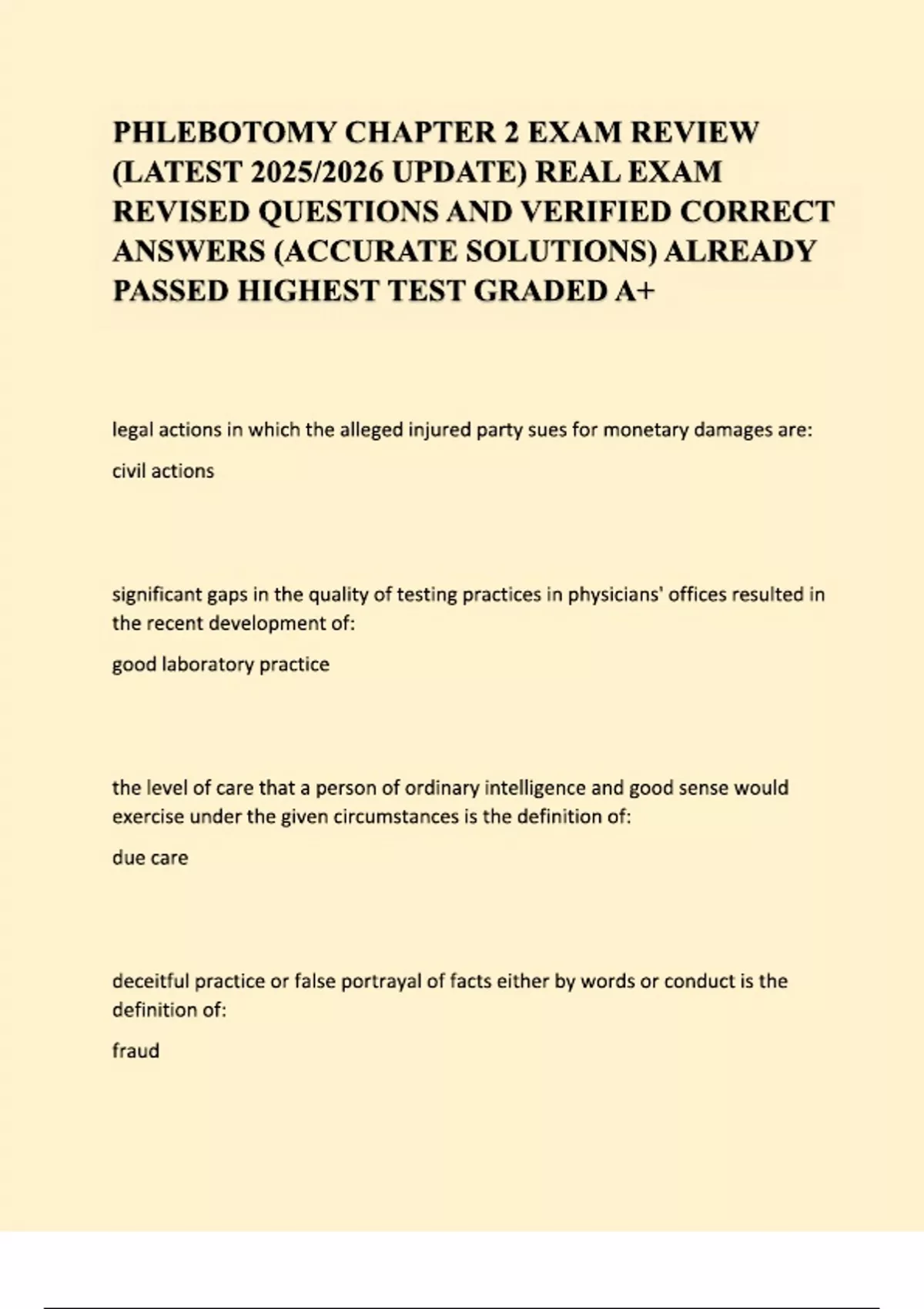 PHLEBOTOMY CHAPTER 2 EXAM QUESTIONS WITH CORRECT ANSWERS 2025 SUCCESS ...