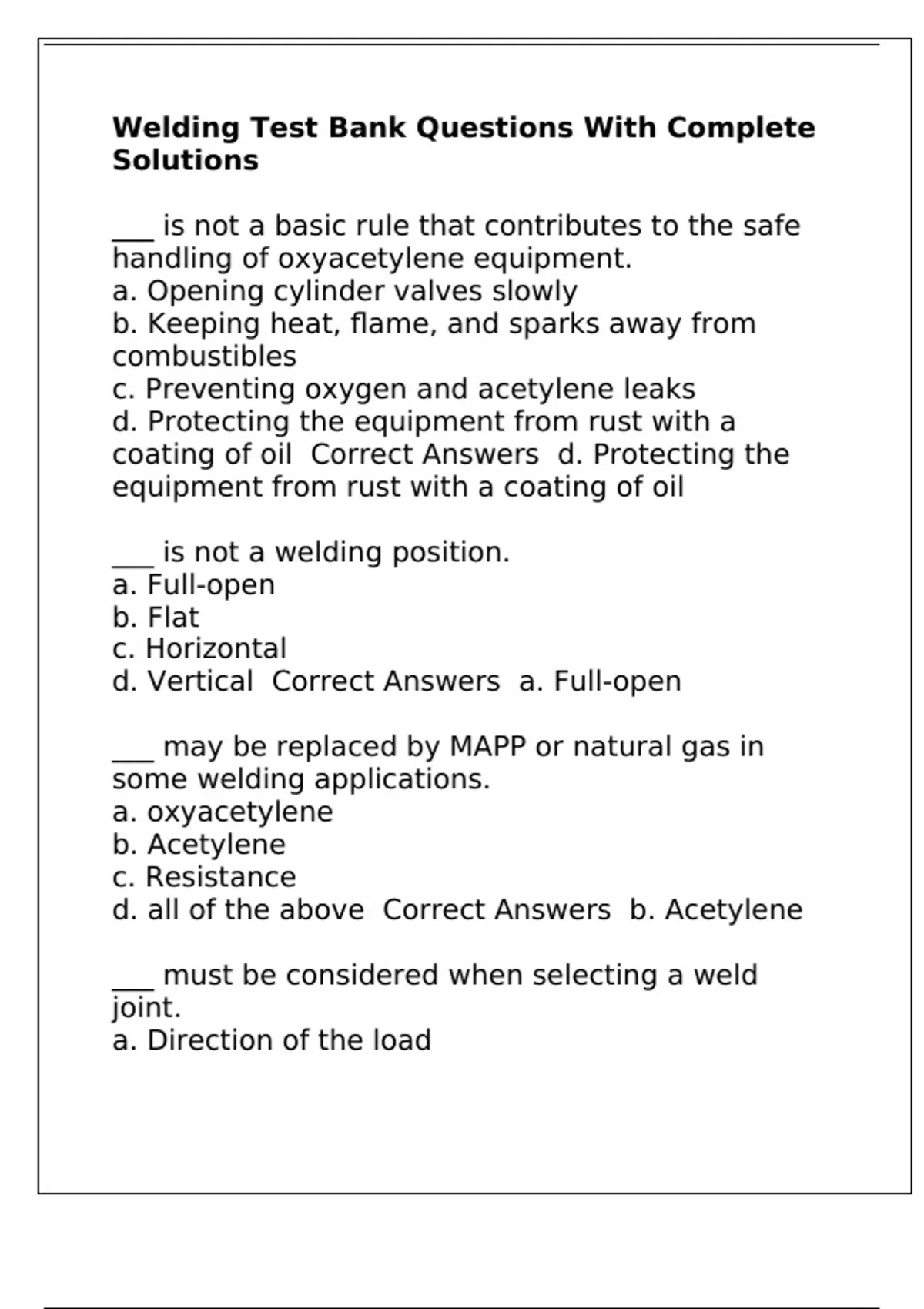 Welding Test Bank Questions With Complete Solutions - Welding - Stuvia US