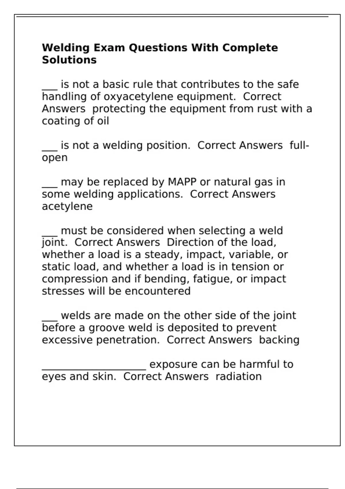 Welding Exam Questions With Complete Solutions - Welding - Stuvia US