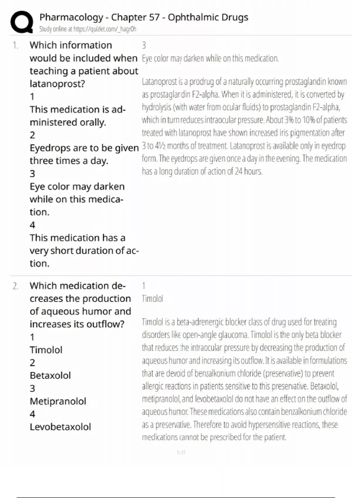 Pharmacology Chapter 57 ophthalmic drugs test bank - Pharmacology ...