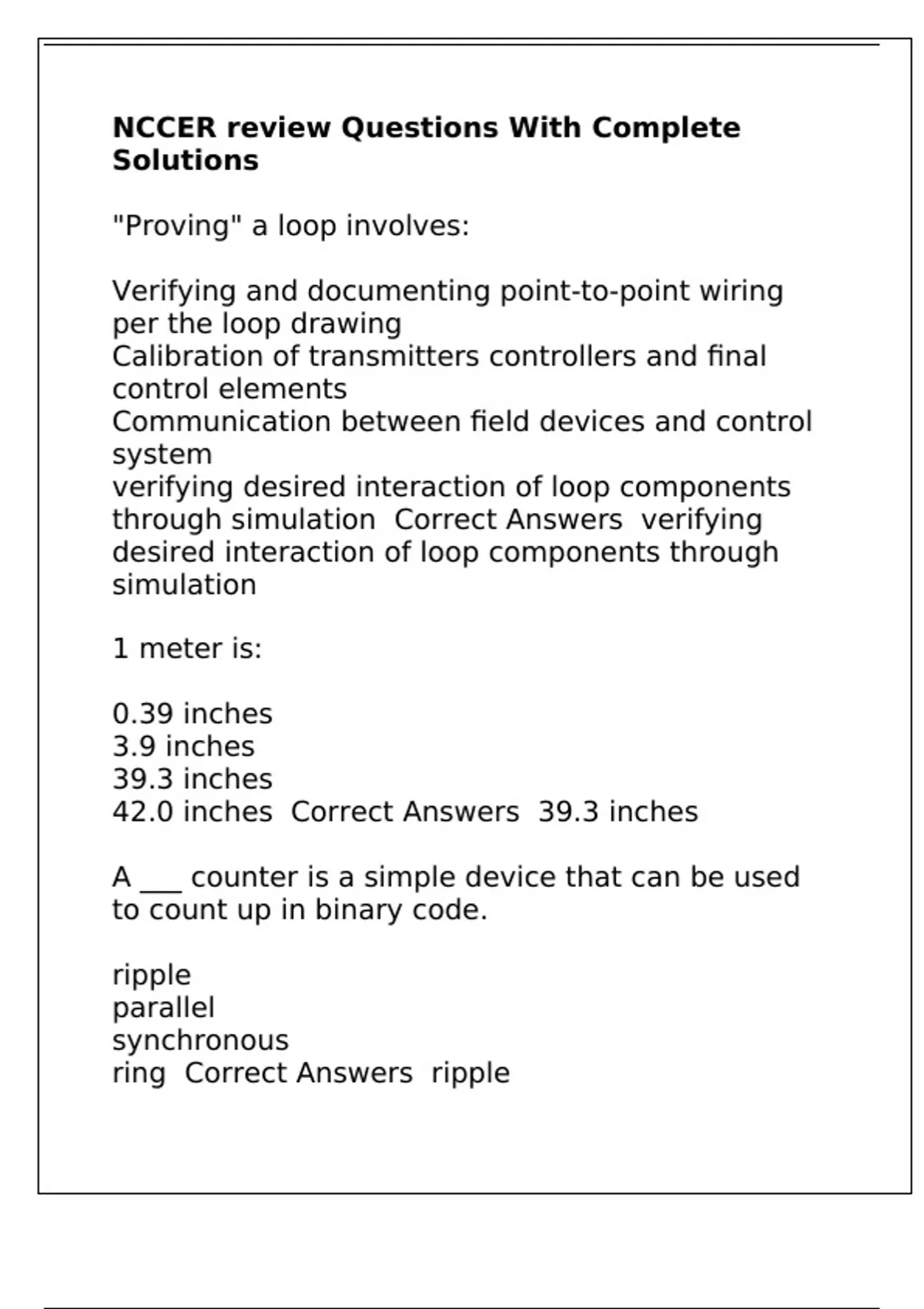 NCCER review Questions With Complete Solutions - NCCER - Stuvia US
