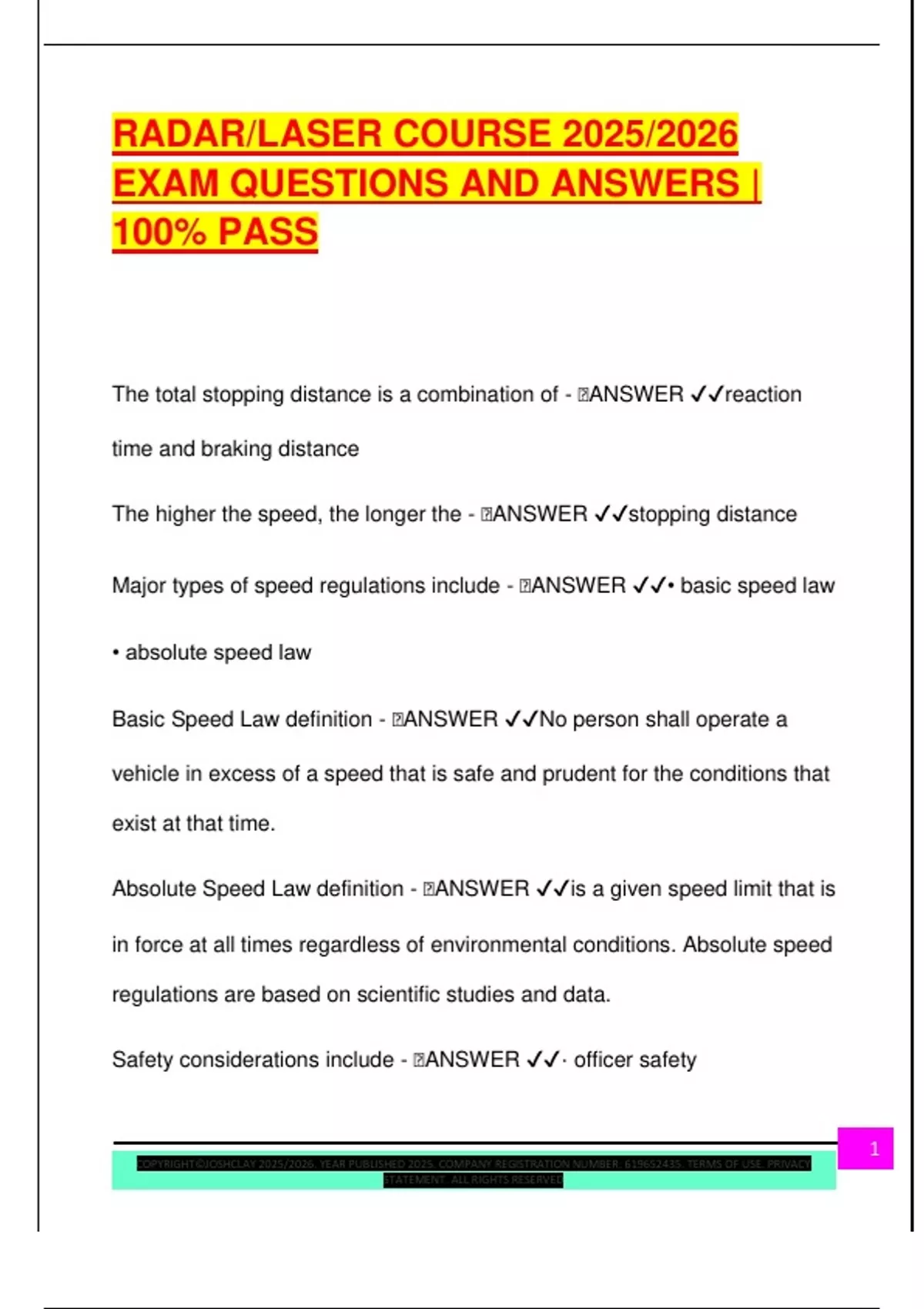 RADAR/LASER COURSE 2025/2026 EXAM QUESTIONS AND ANSWERS | 100% PASS ...