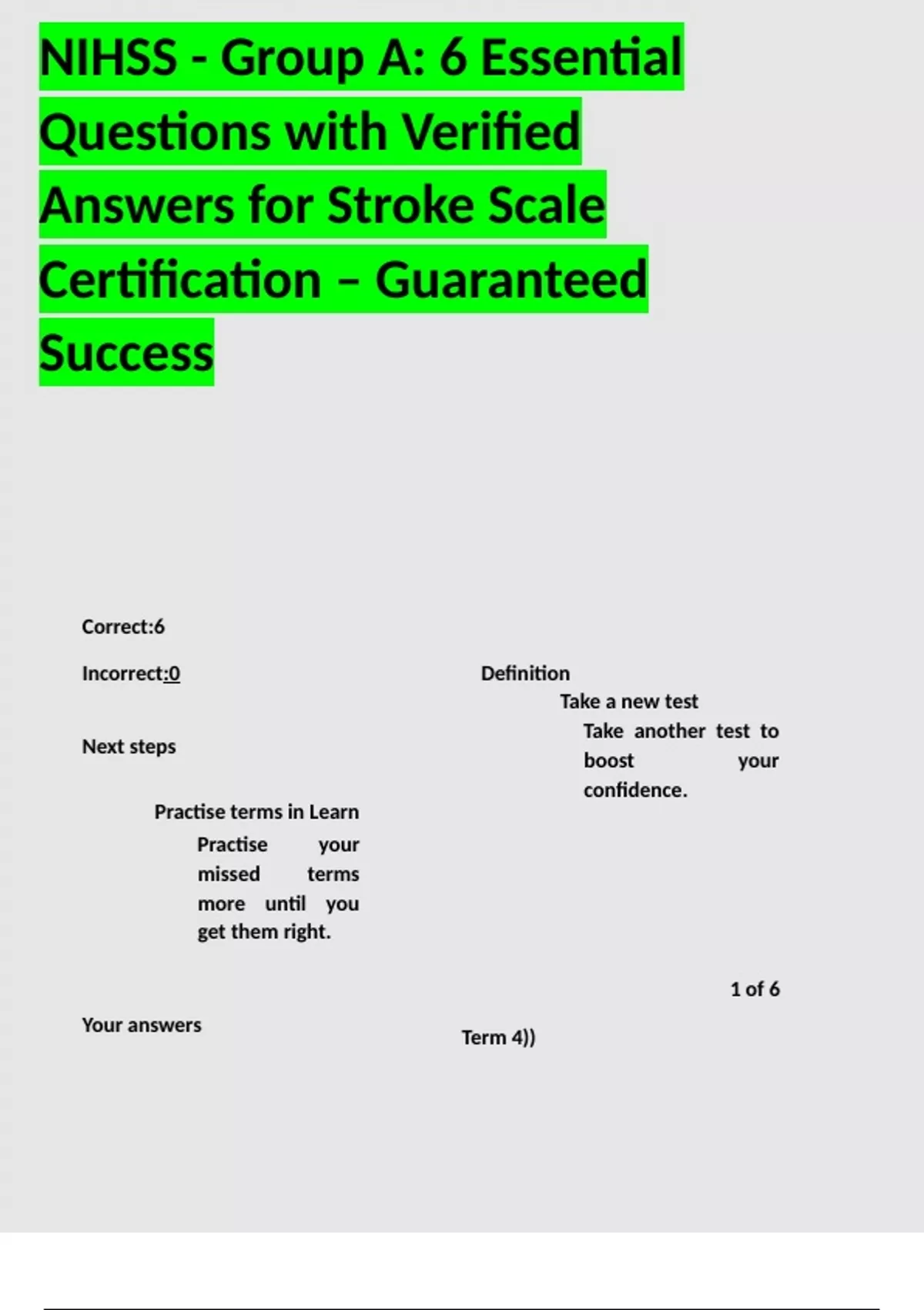 NIHSS - Group A: 6 Essential Questions with Verified Answers for Stroke ...