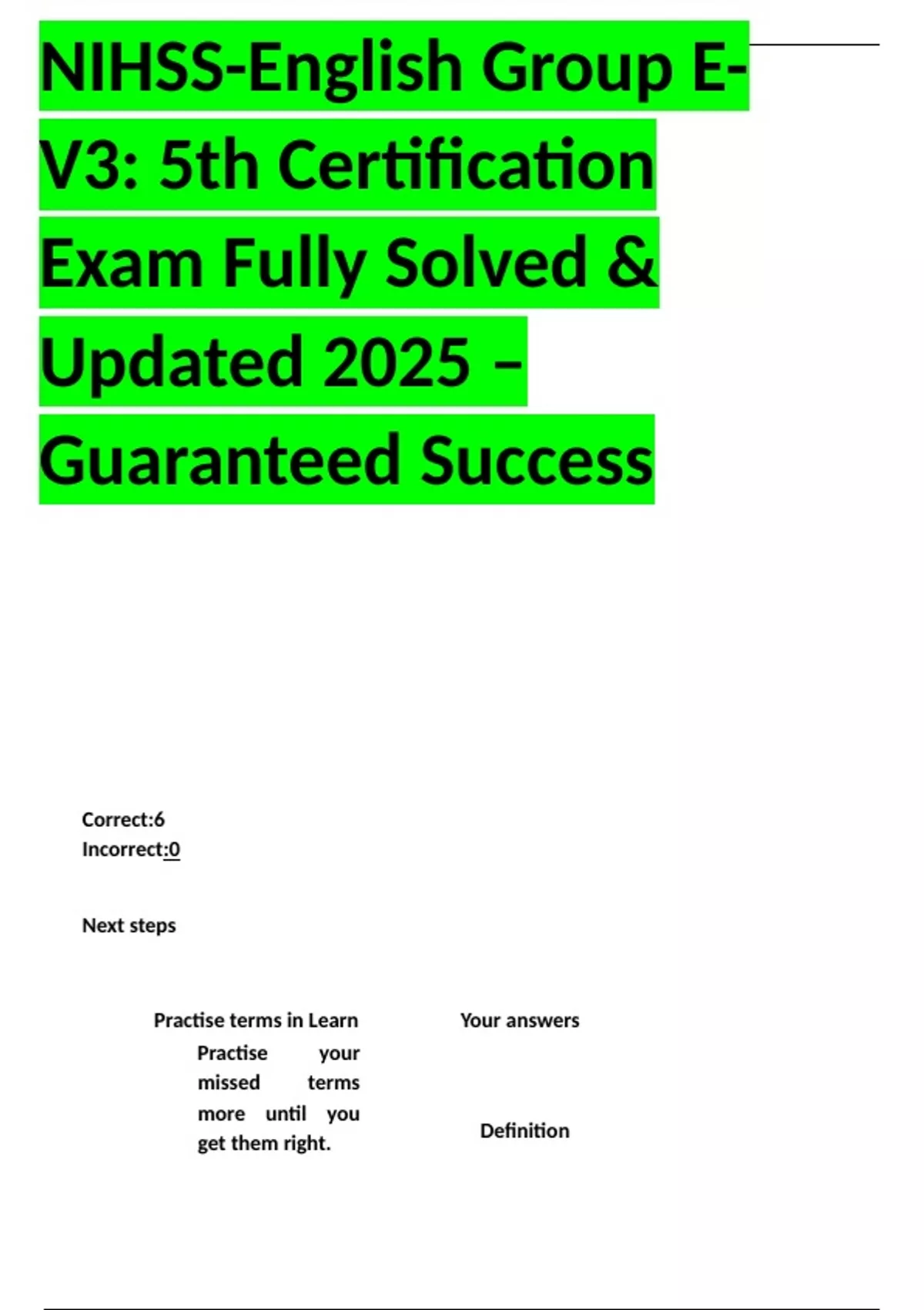 NIHSS-English Group E-V3: 5th Certification Exam Fully Solved & Updated ...