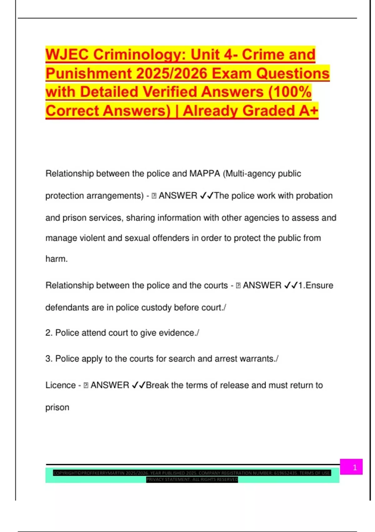 WJEC Criminology: Unit 4- Crime and Punishment 2025/2026 Exam Questions ...