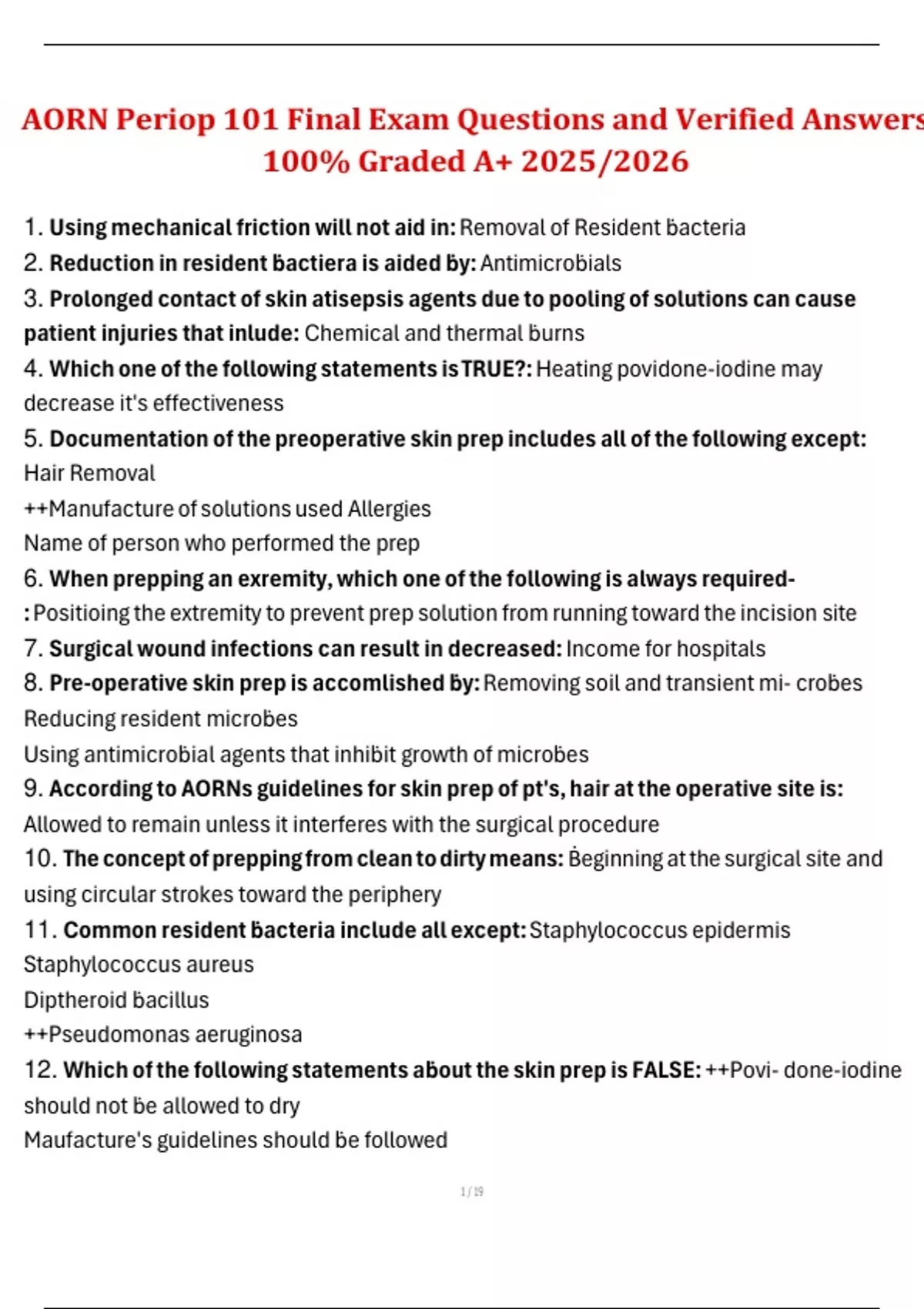 AORN Periop 101 Final Exam – AORN, 2025/2026 – Verified Questions and ...