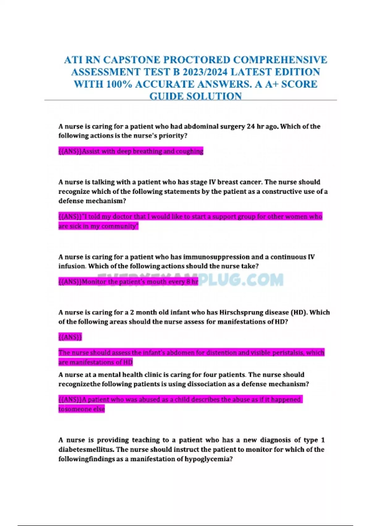 ATI RN CAPSTONE PROCTORED COMPREHENSIVE ASSESSMENT TEST B 2023/2024 ...