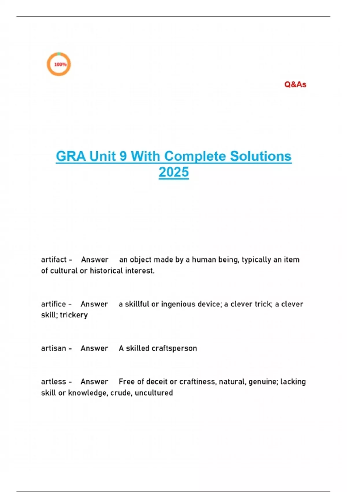 GRA Unit 9 With Complete Solutions 2025 - GRA - Stuvia US