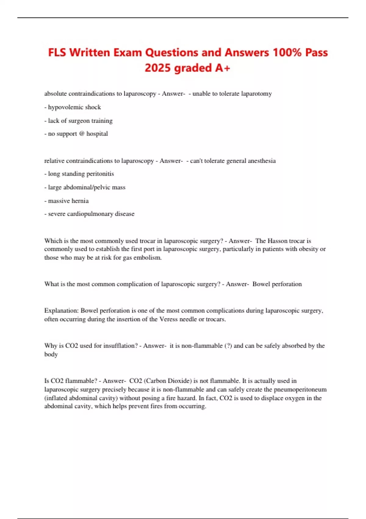 FLS Written Exam Questions and Answers 100% Pass 2025 graded A+ - FLS ...