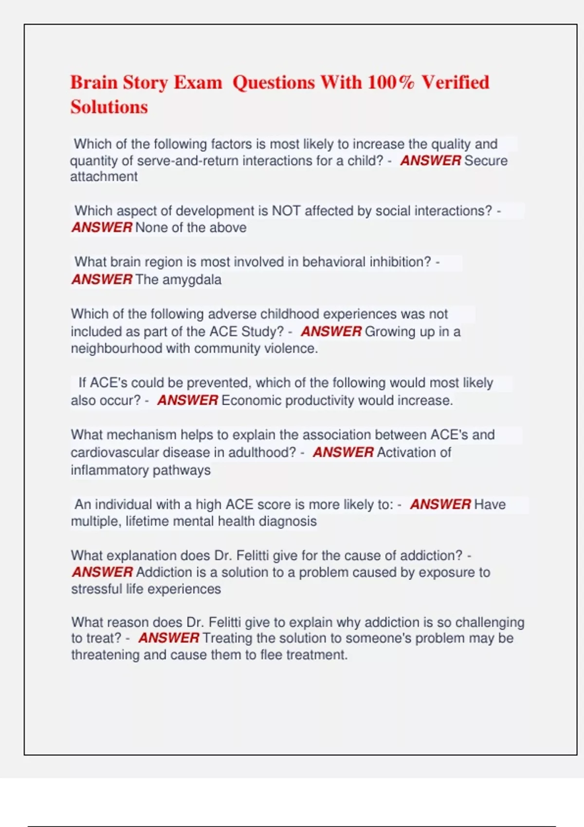 Brain Story Exam Questions With 100% Verified Solutions - Brain Story ...