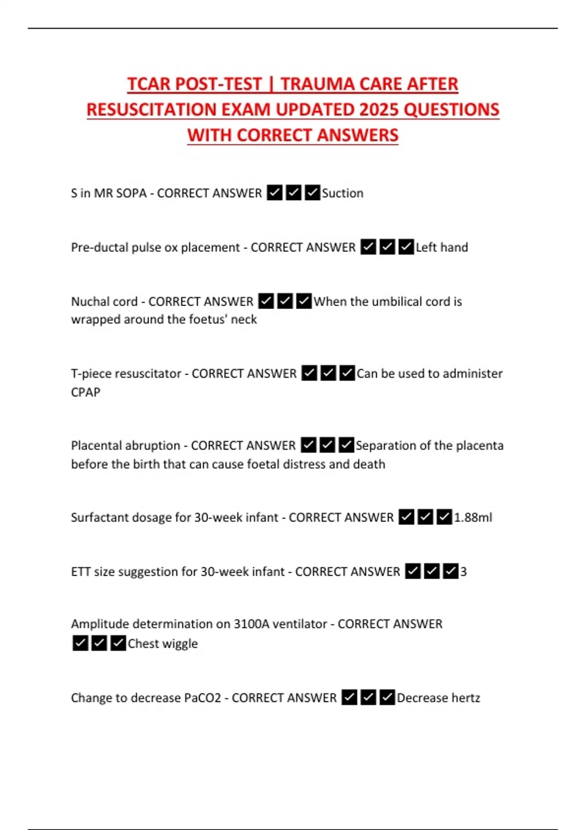TCAR POST-TEST | TRAUMA CARE AFTER RESUSCITATION EXAM UPDATED 2025 ...
