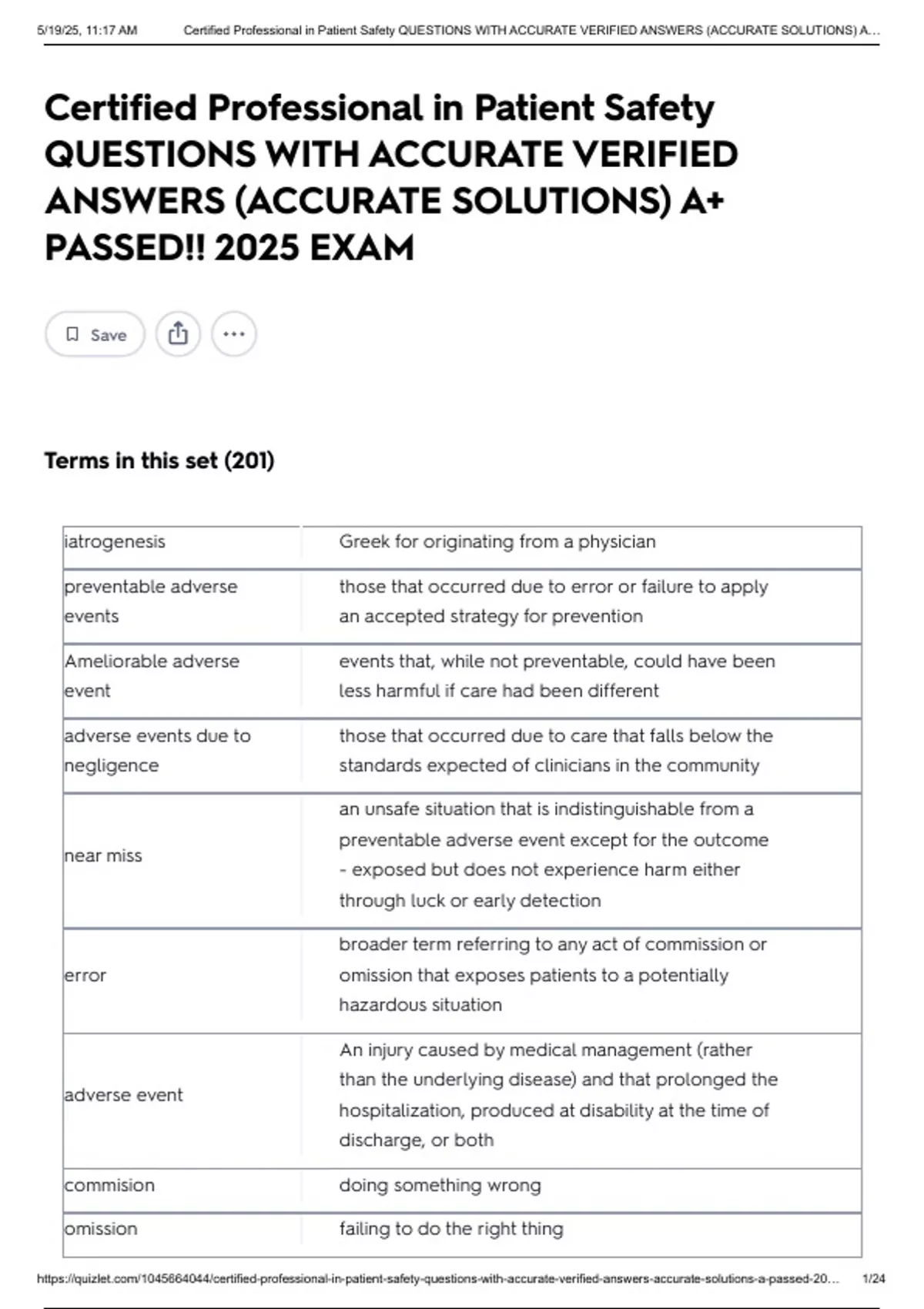 Certified Professional in Patient Safety QUESTIONS WITH ACCURATE VERIFIED ANSWERS (ACCURATE ...