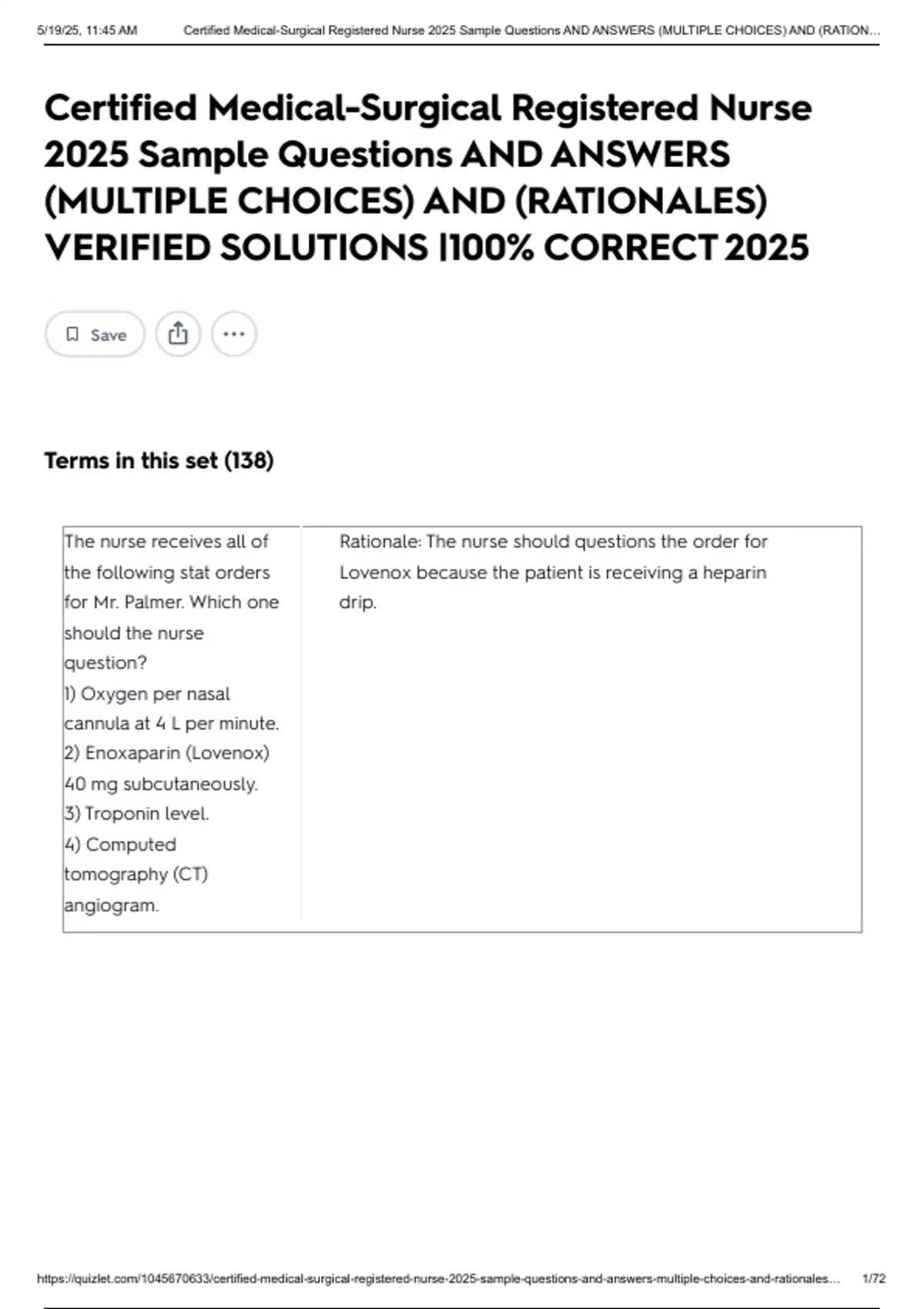 Certified Medical-Surgical Registered Nurse 2025 Sample Questions AND ...