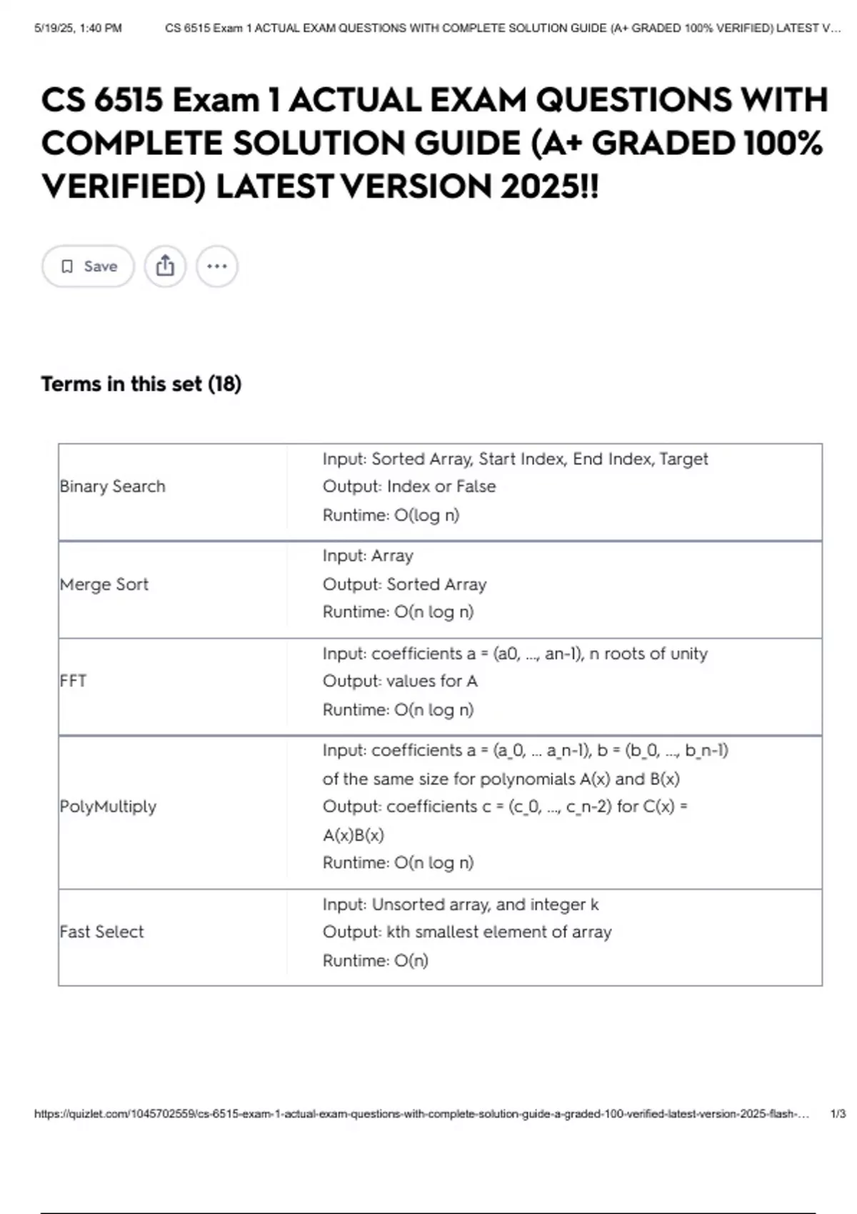 CS 6515 Exam 1 ACTUAL EXAM QUESTIONS WITH COMPLETE SOLUTION GUIDE (A+ GRADED 100% VERIFIED ...