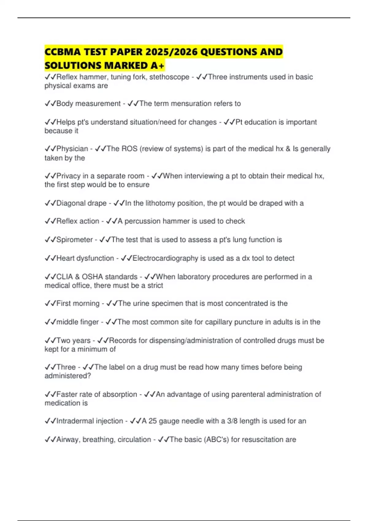 CCBMA TEST PAPER 2025/2026 QUESTIONS AND SOLUTIONS MARKED A+ - CCBMA ...