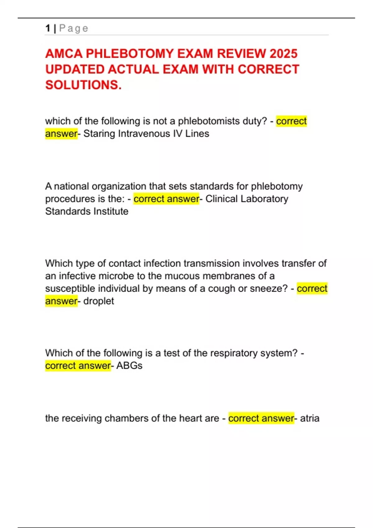AMCA Phlebotomy Exam – 2025 Updated Actual Exam with Correct Solutions ...