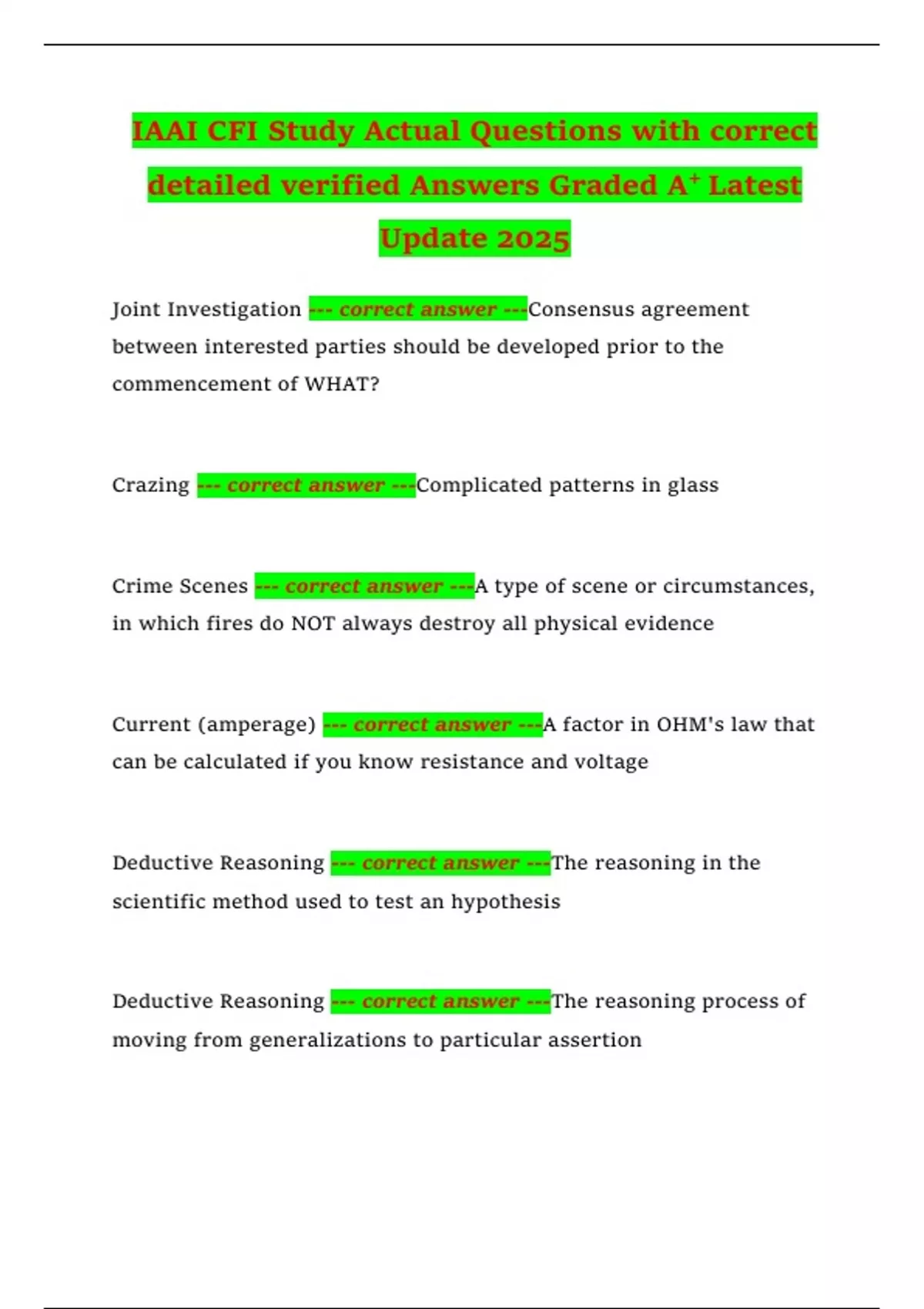 IAAI CFI Study Actual Questions with correct detailed verified Answers ...