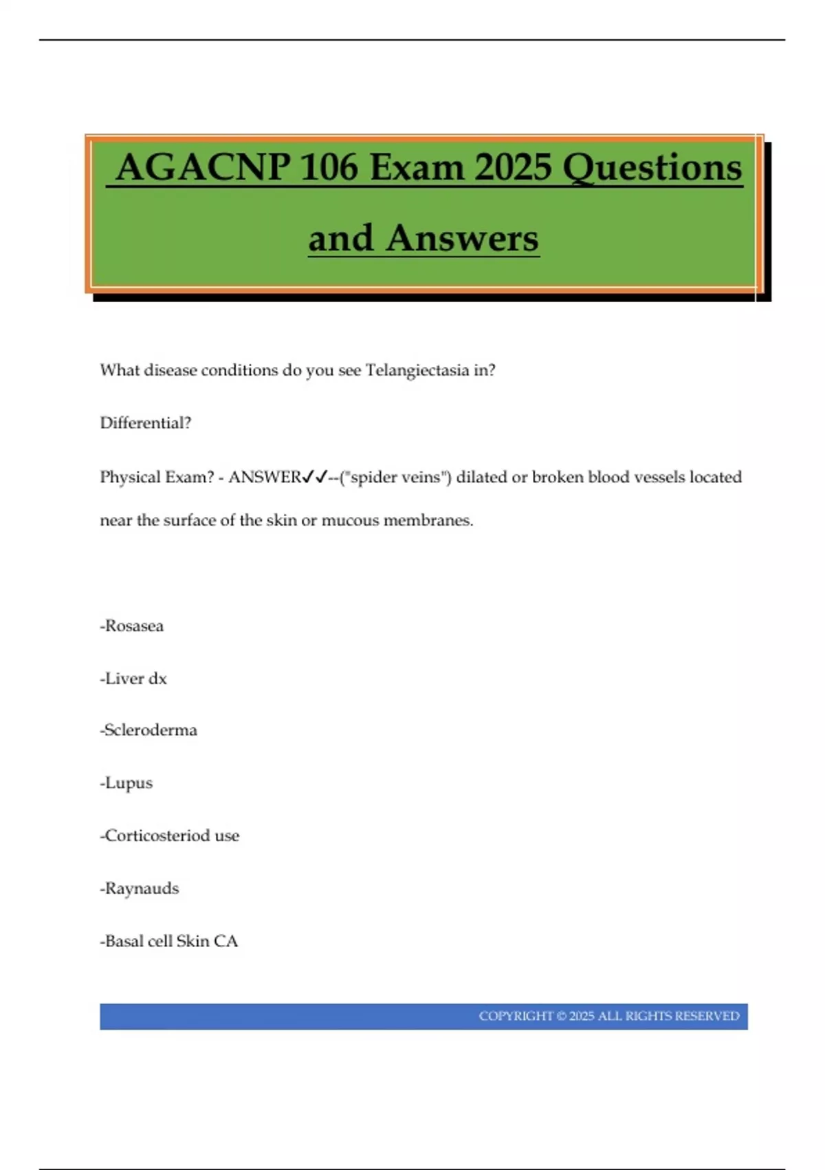 AGACNP 106 Exam 2025 Questions and Answers - AG-ACNP - Stuvia US