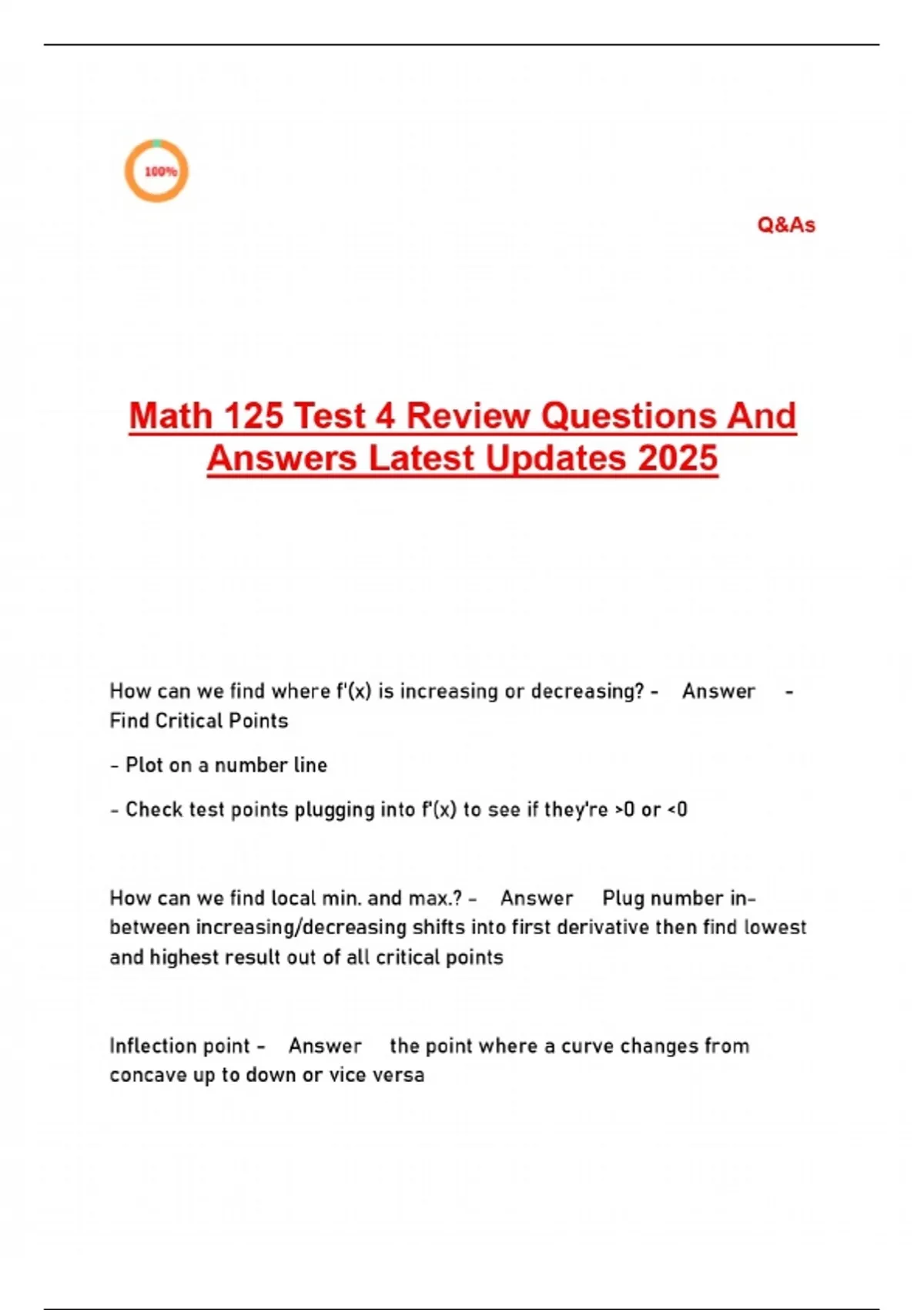 Math 125 Test 4 Review Questions And Answers Latest Updates 2025 - Math ...
