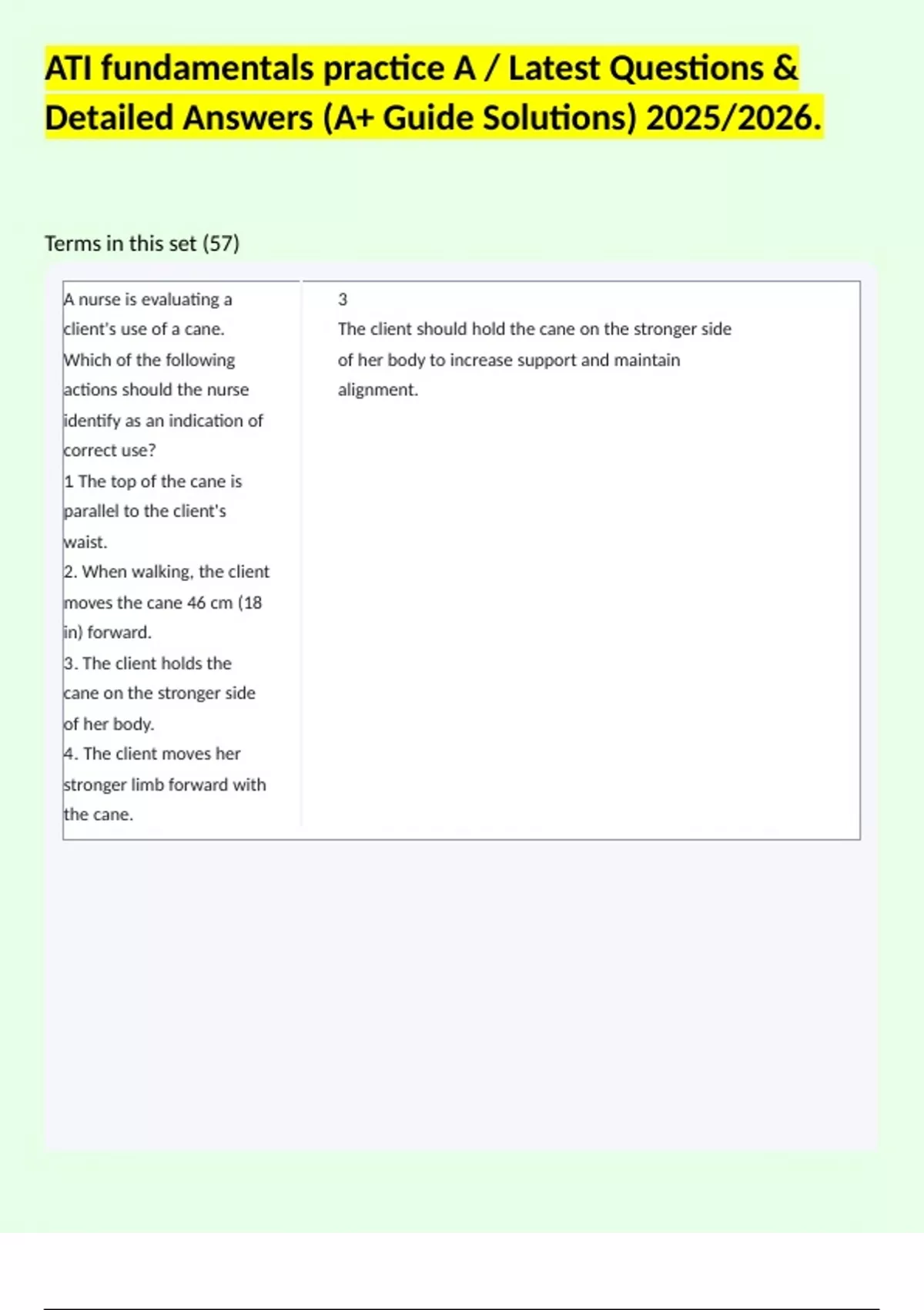 ATI fundamentals practice A / Latest Questions & Detailed Answers (A+ ...