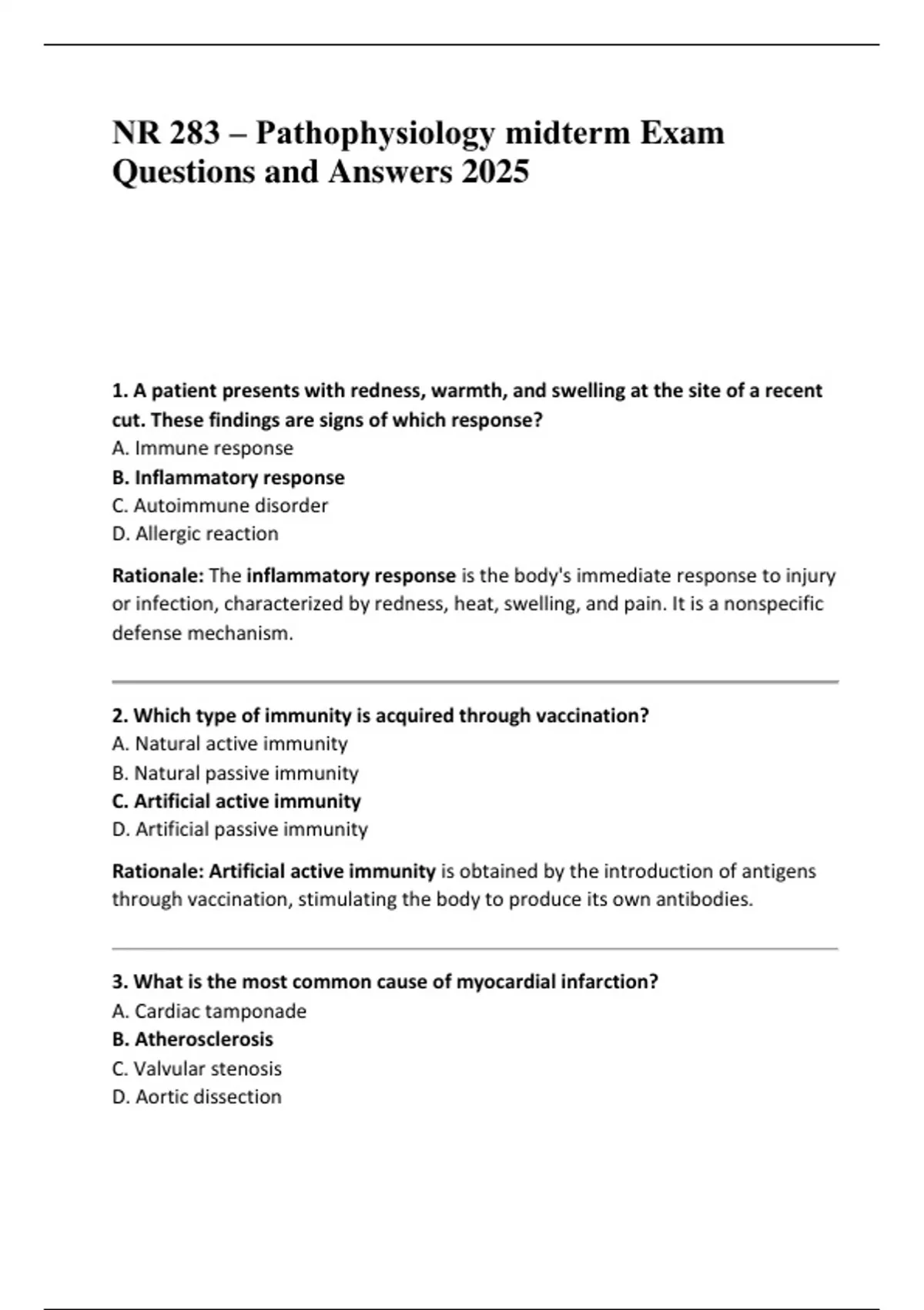 NR-283: Pathophysiology FINAL EXAMS 1 , 2 , AND 3 AND MIDTERM 1 , 2 ...