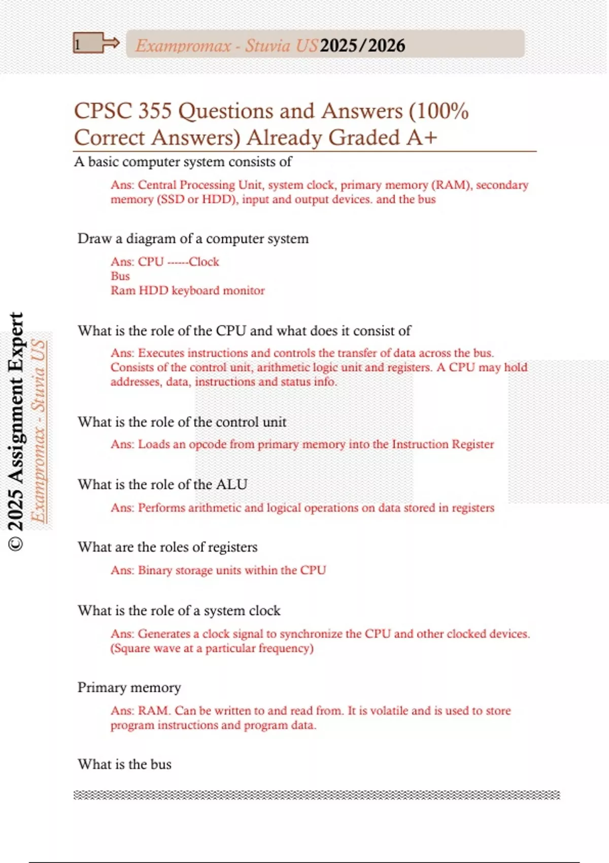 CPSC 355 Questions and Answers (100% Correct Answers) Already Graded A+ - CPSC 355 - Stuvia US
