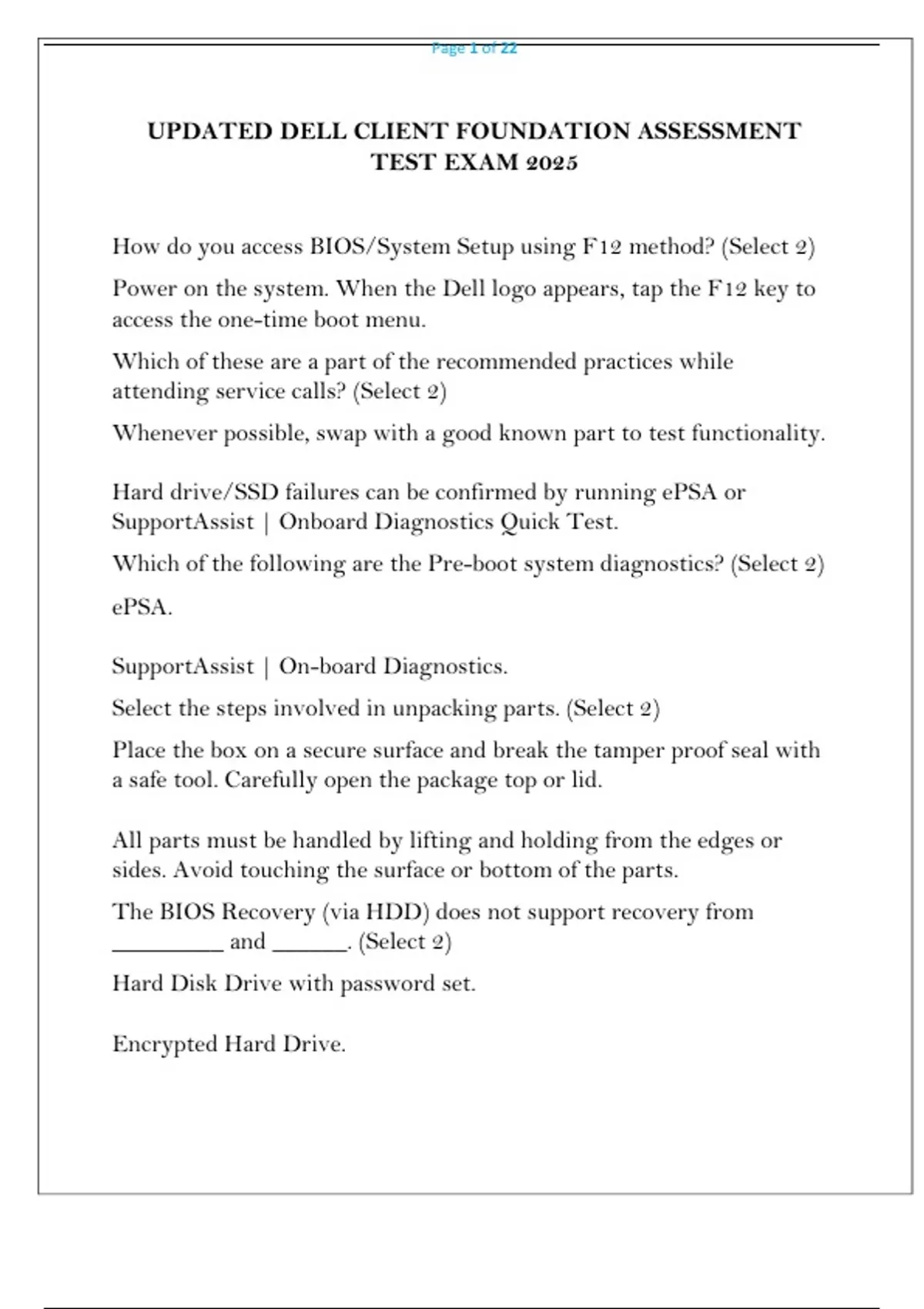 UPDATED DELL CLIENT FOUNDATION ASSESSMENT TEST EXAM 2025 - UPDATED DELL ...