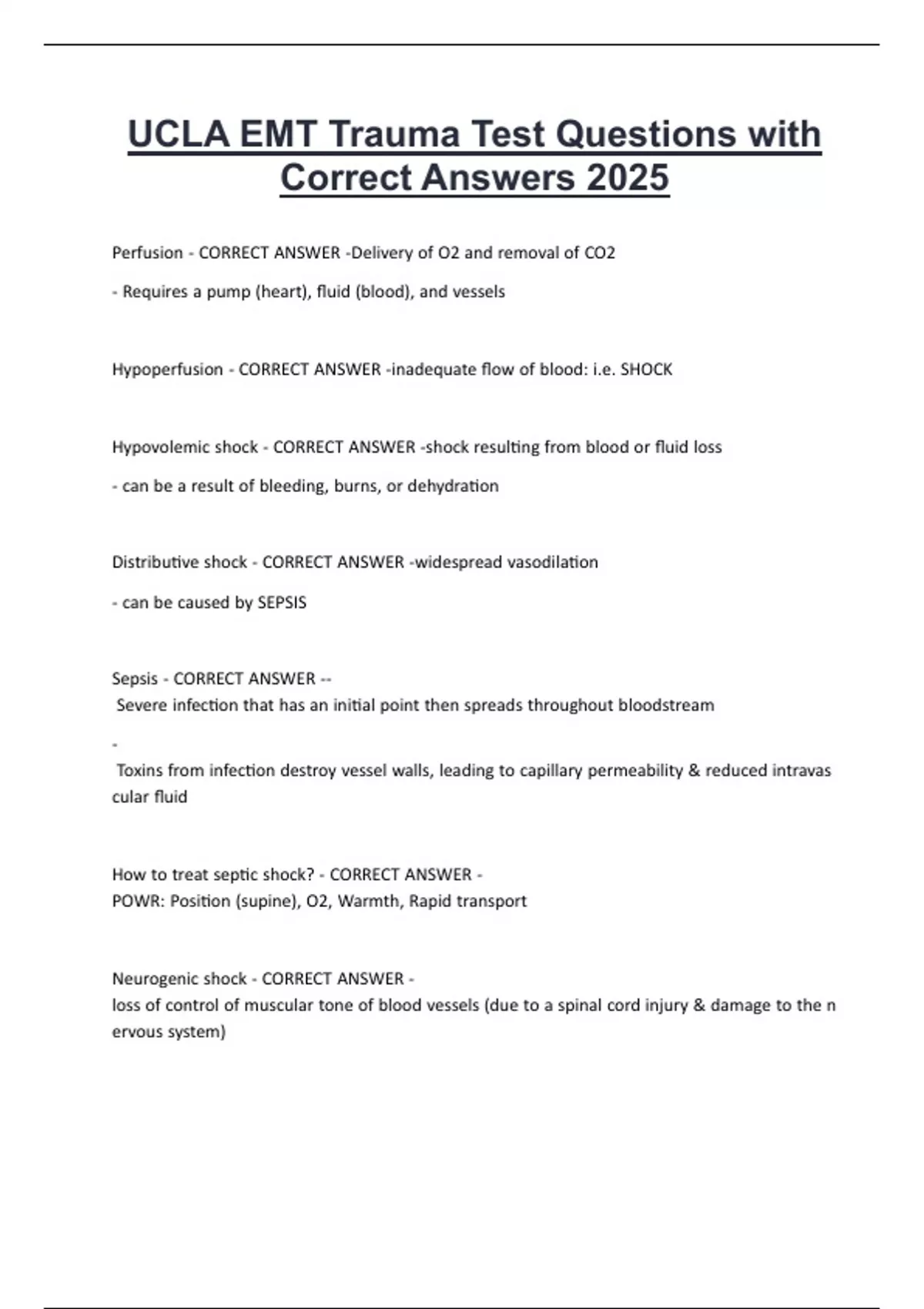 UCLA EMT Trauma Test Questions with Correct Answers 2025 - UCLA EMT ...