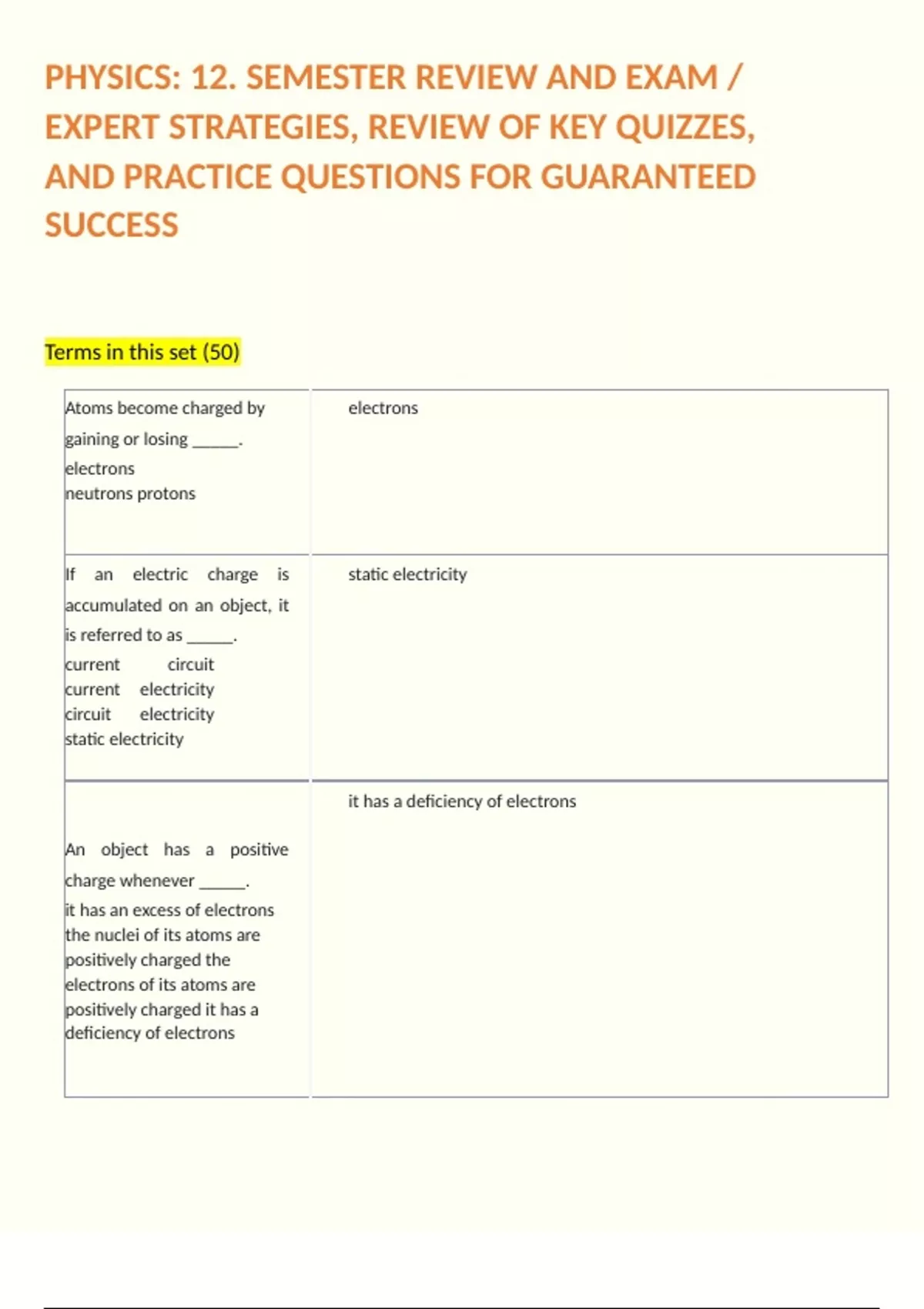 PHYSICS: 12. SEMESTER REVIEW AND EXAM / EXPERT STRATEGIES, REVIEW OF ...