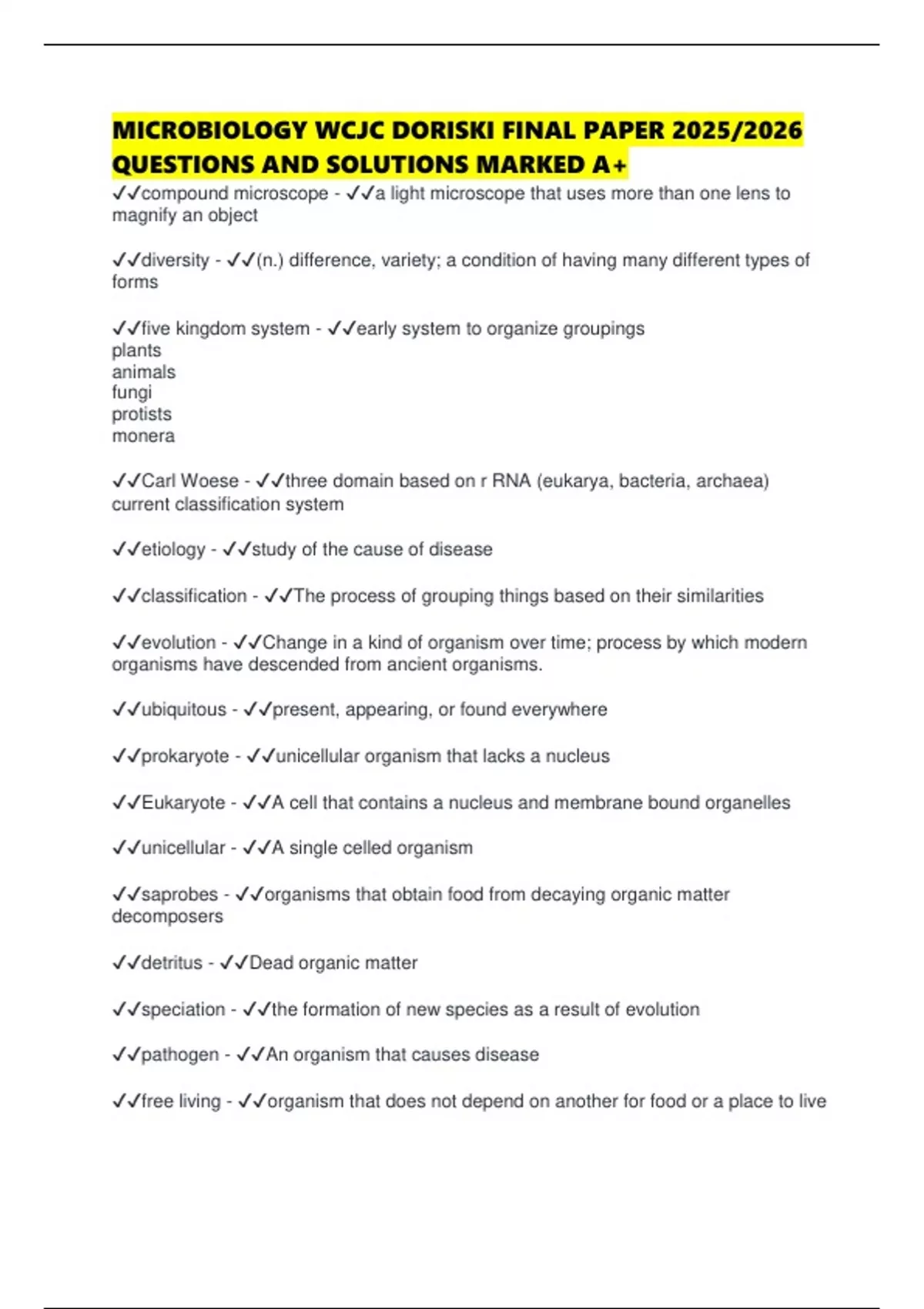 Microbiology Wcjc Doriski Final Paper 2025 Pdf Microbiology Wcjc