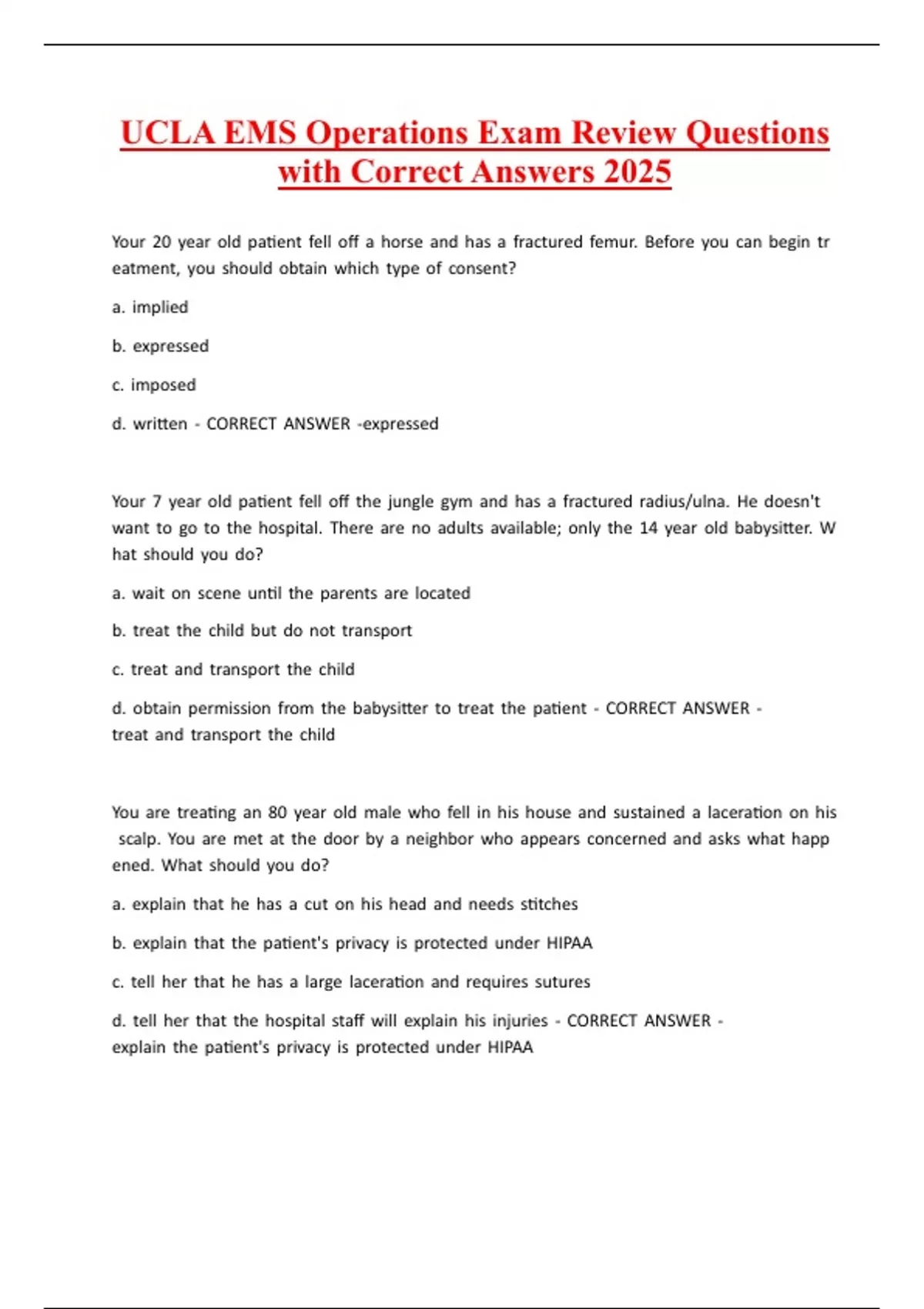 UCLA EMS Operations Exam Review Questions with Correct Answers 2025 ...