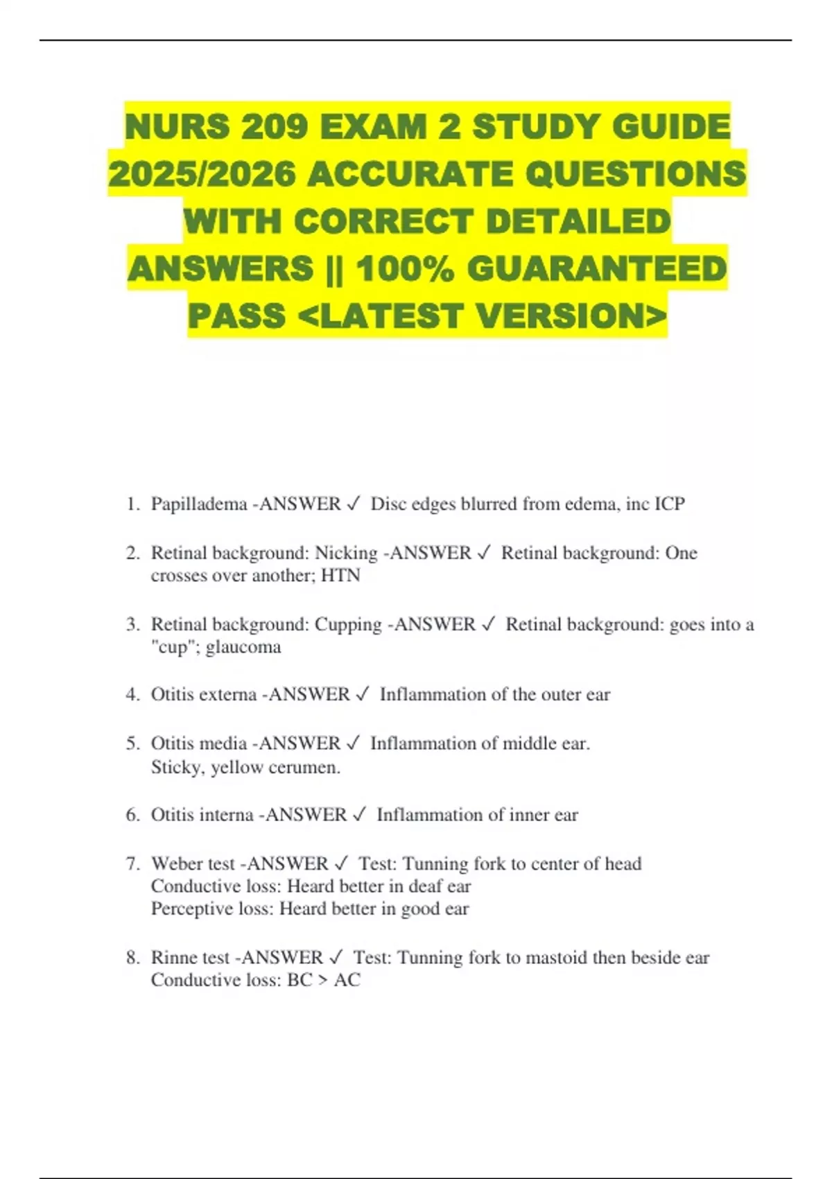 NURS 209 EXAM 2 STUDY GUIDE 2025/2026 ACCURATE QUESTIONS WITH CORRECT DETAILED ANSWERS || 100% ...
