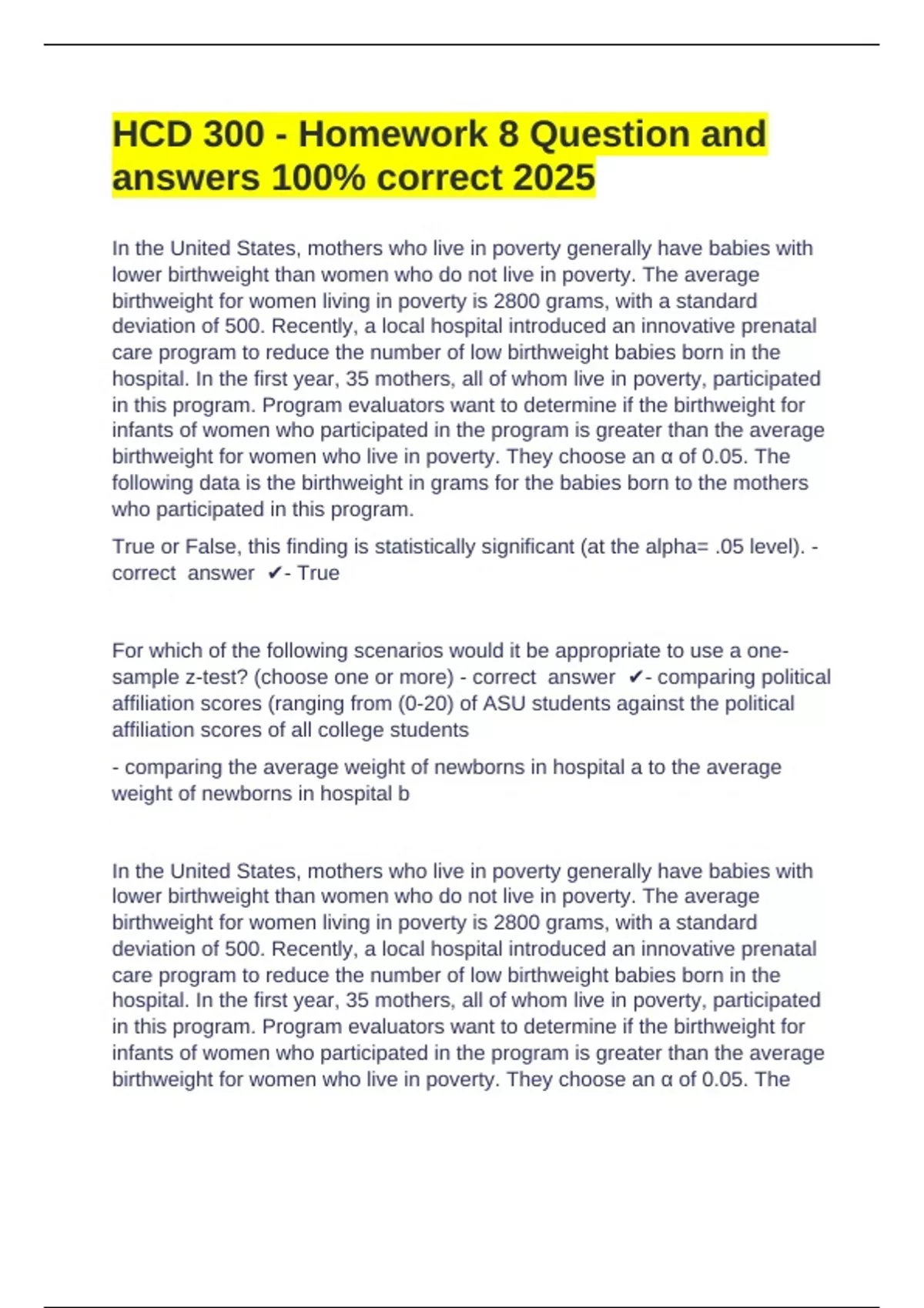 HCD 300 - Homework 8 Question and answers 100% correct 2025 - HCD 300 - Homework 8 - Stuvia US