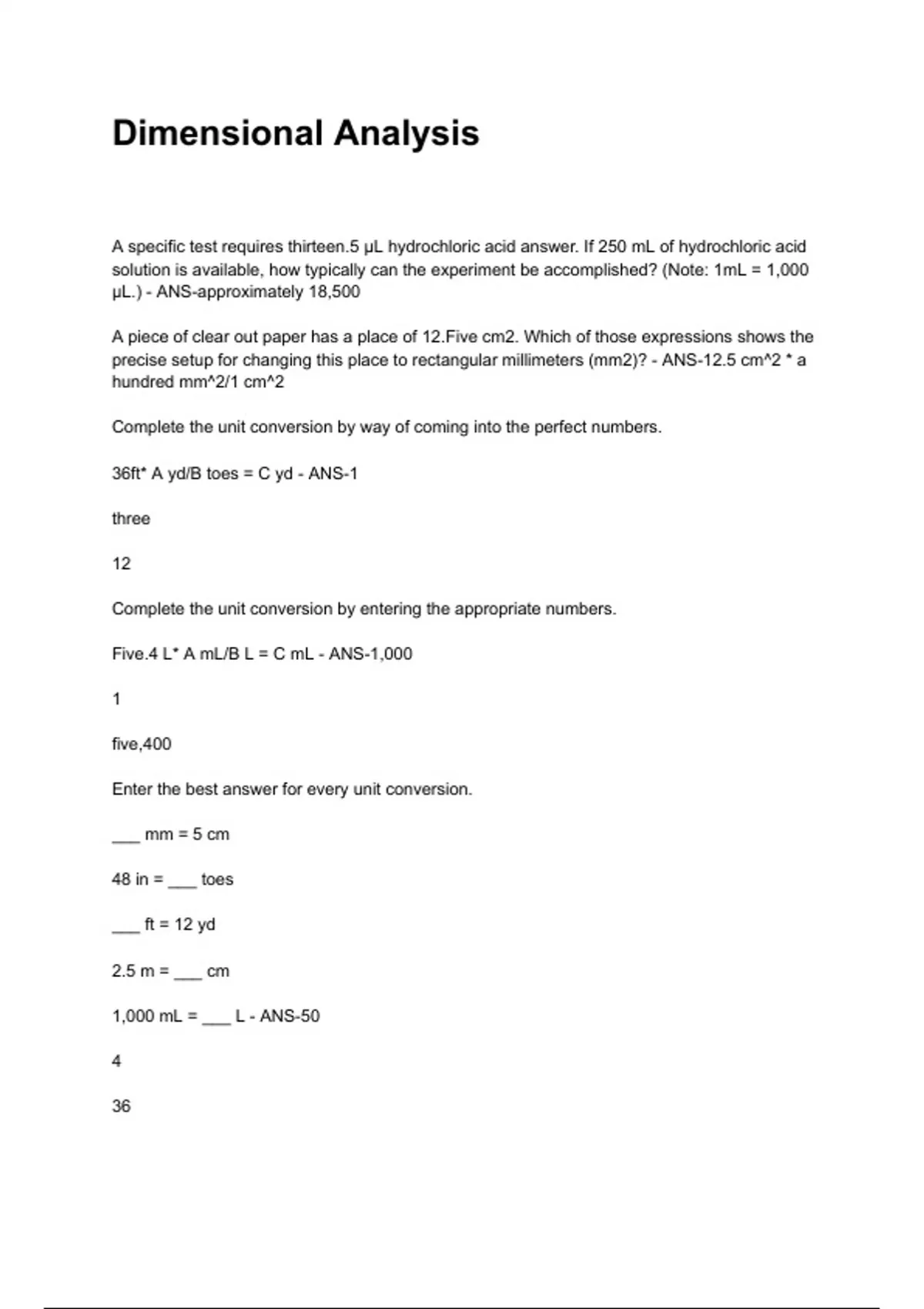 Dimensional Analysis NEWEST 2025/2026 ACTUAL COMPLETE QUESTIONS AND CORRECT DETAILED ANSWERS ...
