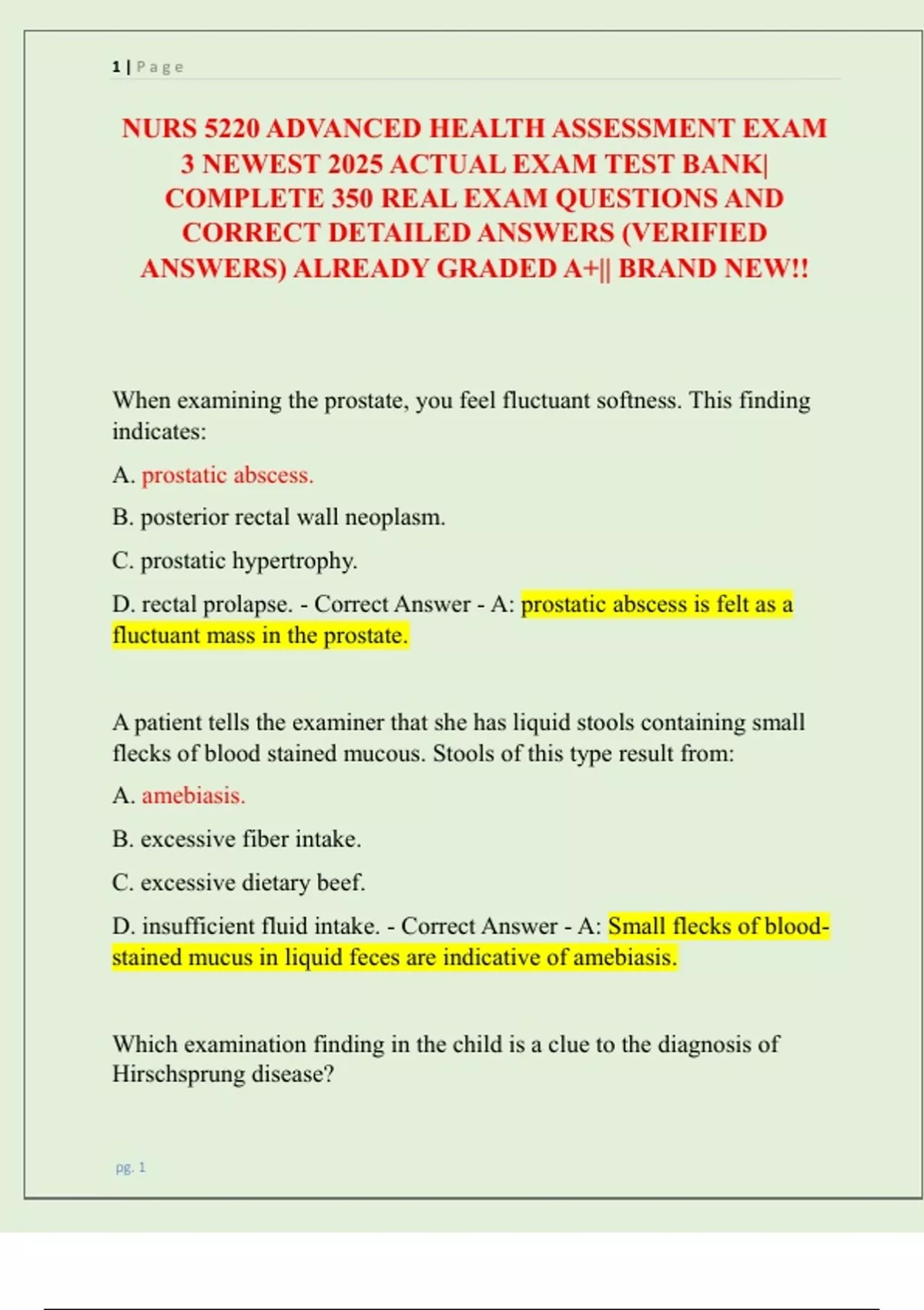 NURS 5220 ADVANCED HEALTH ASSESSMENT EXAM 3 NEWEST 2025 ACTUAL EXAM ...