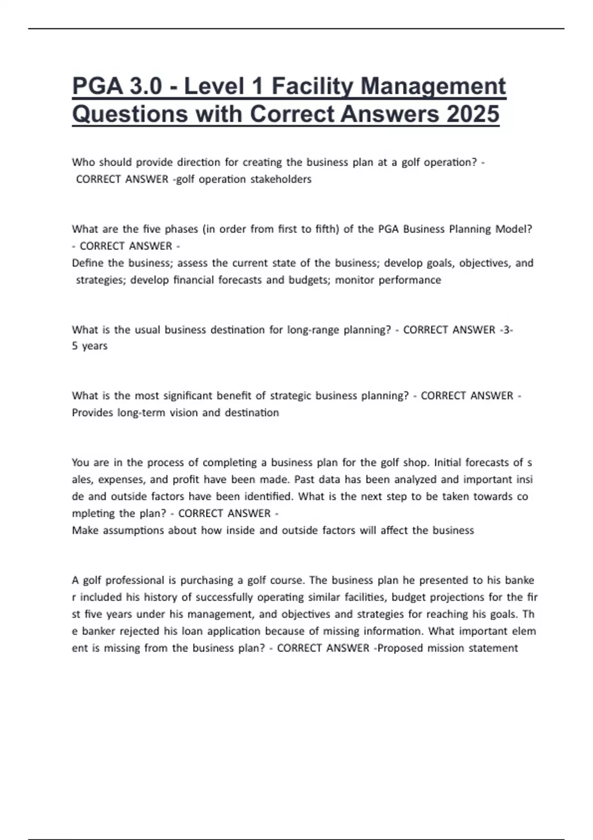 PGA 3.0 Level 1 Exam Questions with 100% Correct Answers | Latest ...