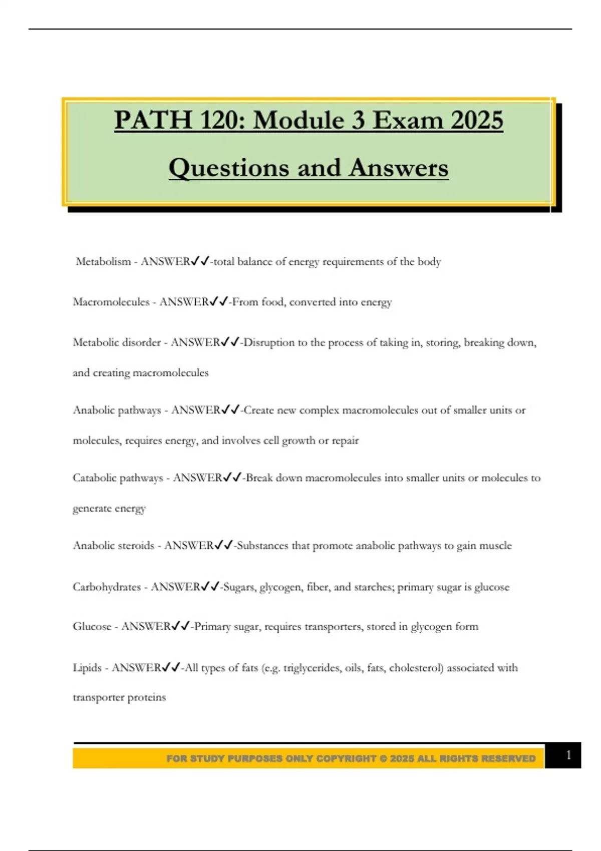 PATH 120: Module 3 Exam 2025 Questions and Answers - PATH 120 - Stuvia US